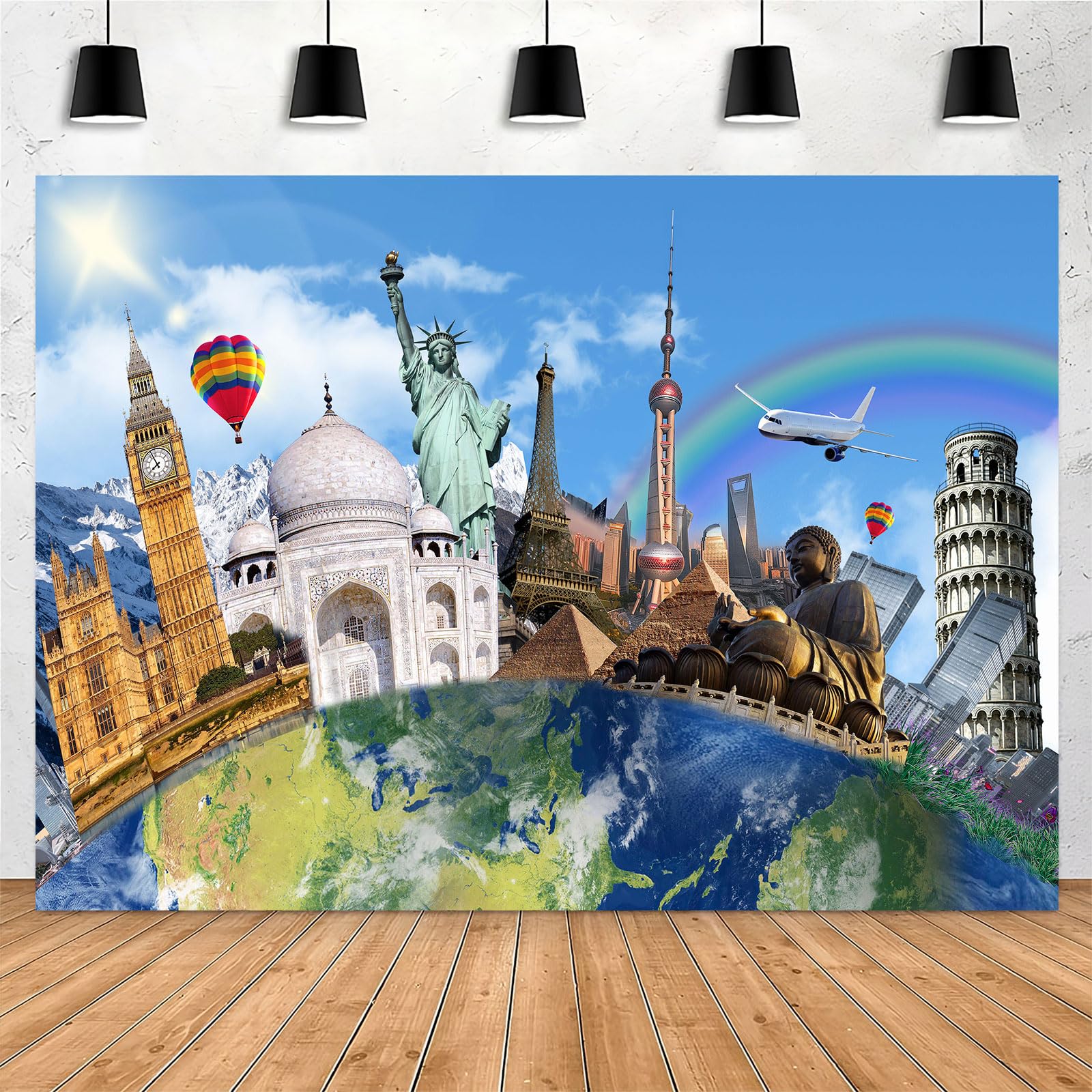 Amazon.com : Yieldeer World Map Global Travel Backdrop 7x5ft Worldwide ...