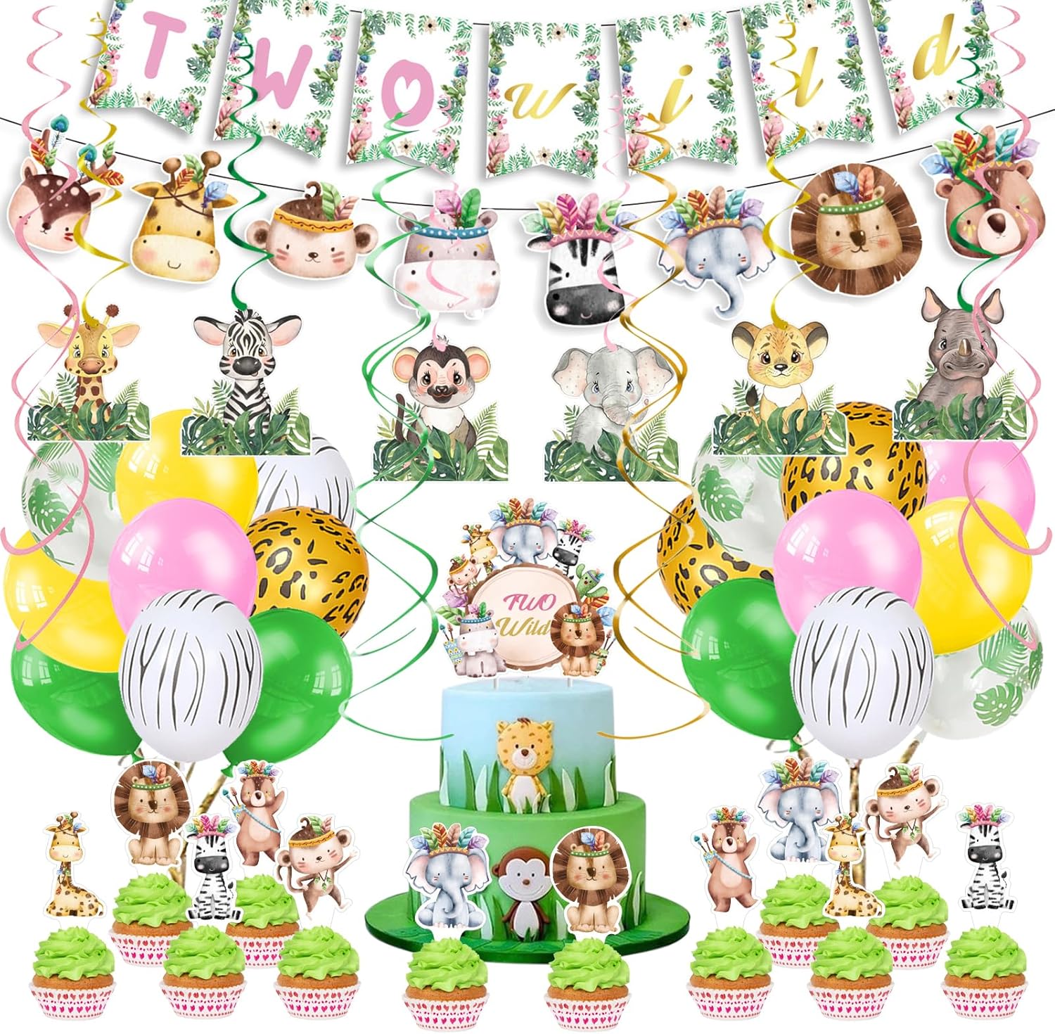 Amazon.com: PLORBACH 49Pcs Two Wild Birthday Decorations for Girl ...