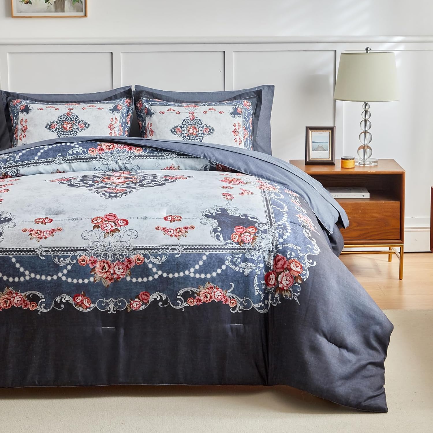 Amazon.com: Navy King Size Comforter Set - 7 Pieces Bed in a Bag ...