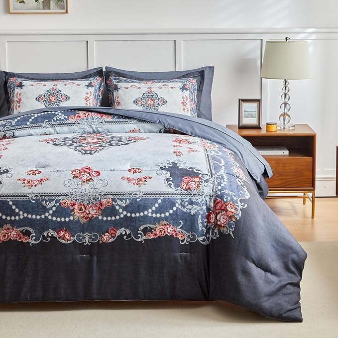 Amazon.com: Navy King Size Comforter Set - 7 Pieces Bed in a Bag ...