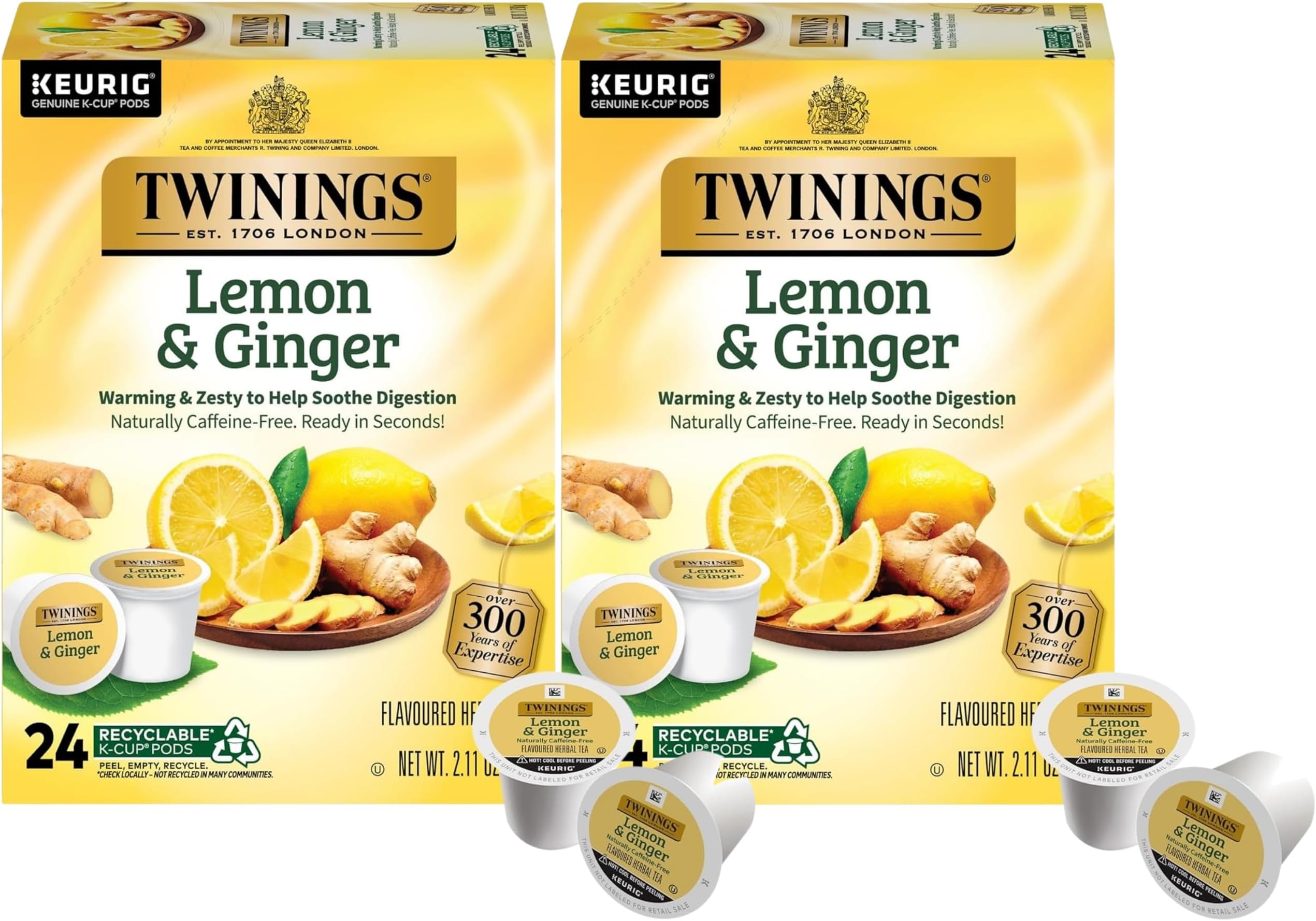 Amazon.com: Bigelow Lemon Ginger Herbal Tea Keurig K-Cups, 22 Count Box ...