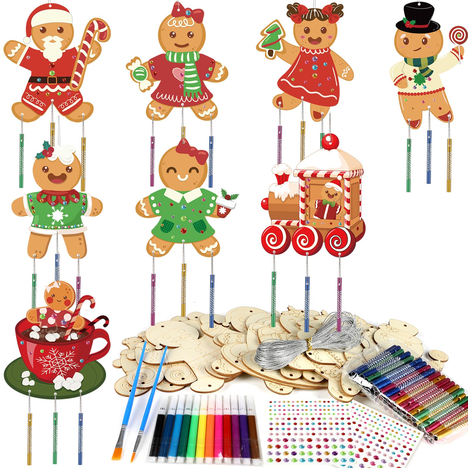 Amazon.com: gisgfim 16 Pack Christmas Gingerbread Man Wind Chime Kits ...