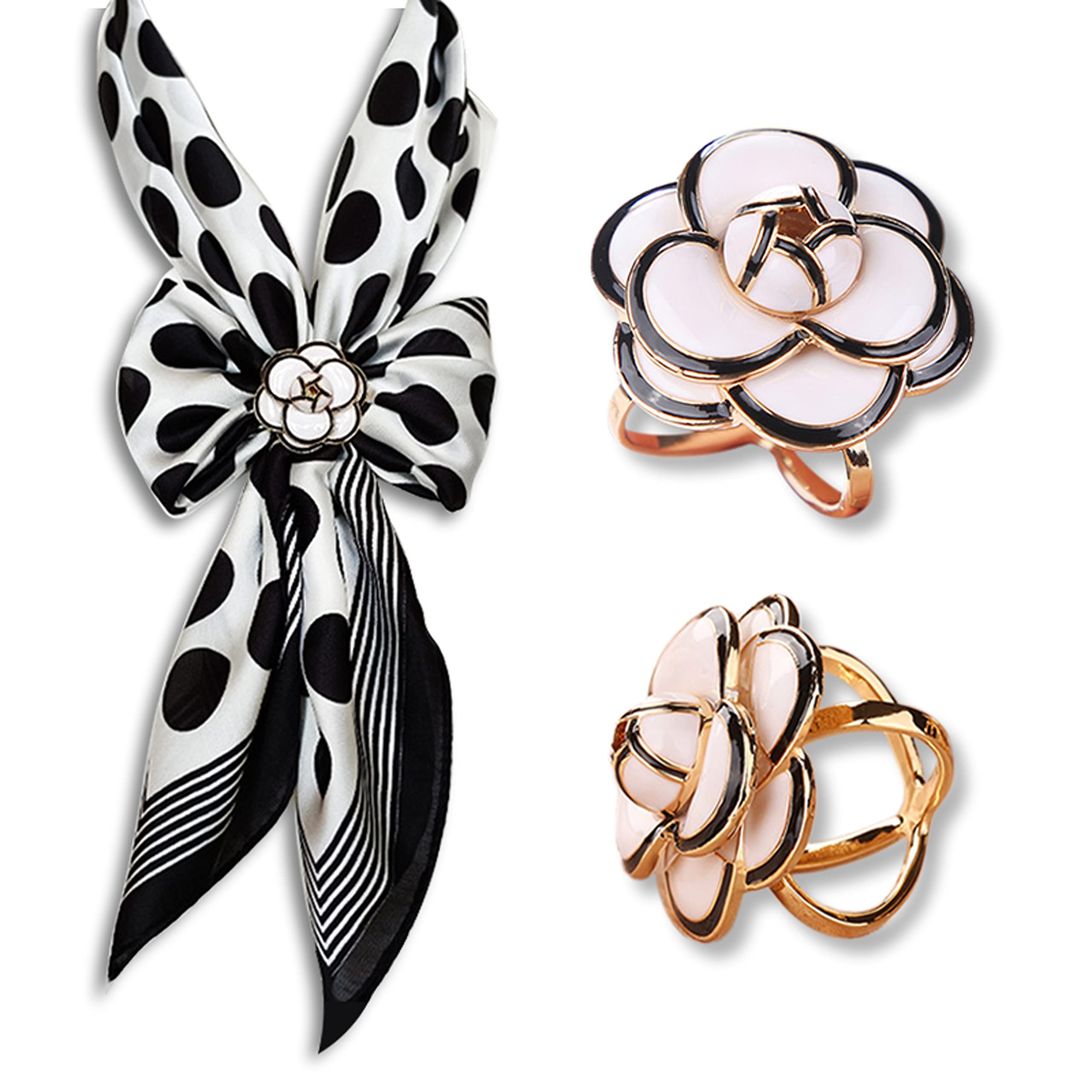 Amazon.com: Elegant Camellia Flower Scarf Ring Buckle Metal Scarves ...