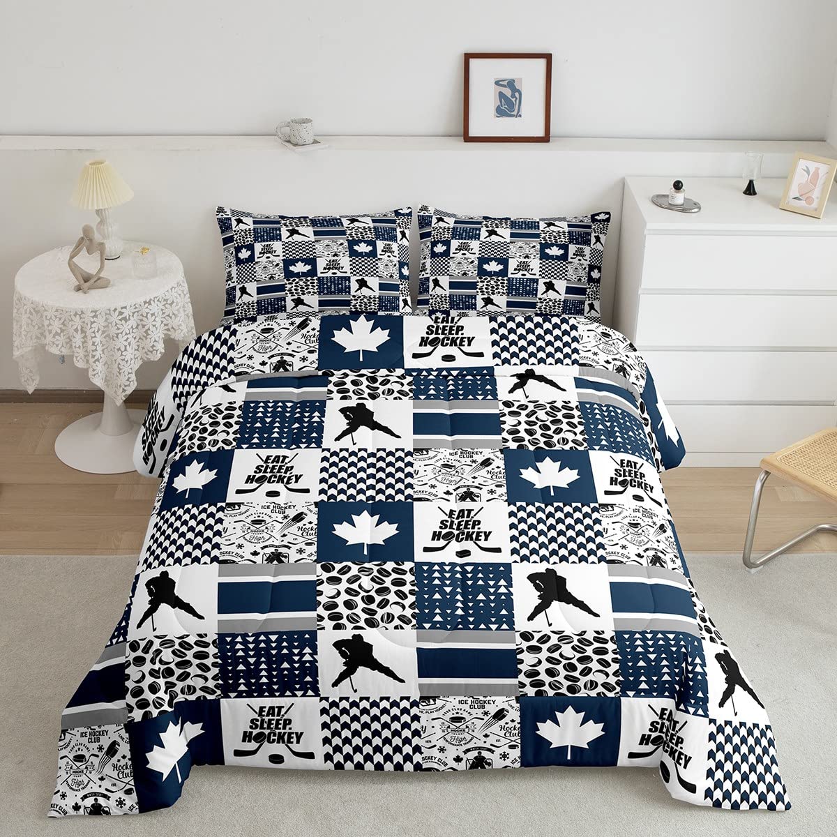 Amazon.com: Ice Hockey Bedding Buffalo Plaid Decor,Pucks Sports Ball ...