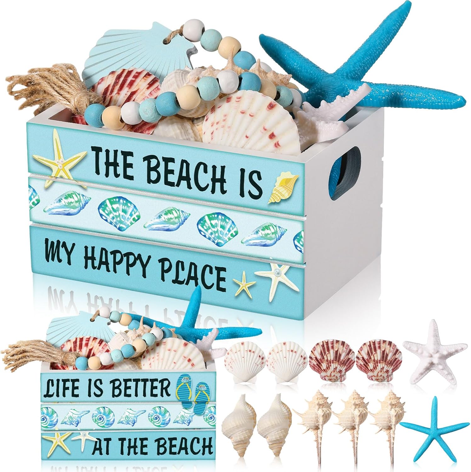 Amazon.com: Qunclay Beach Mini Wooden Crate Summer Tiered Tray Decor ...