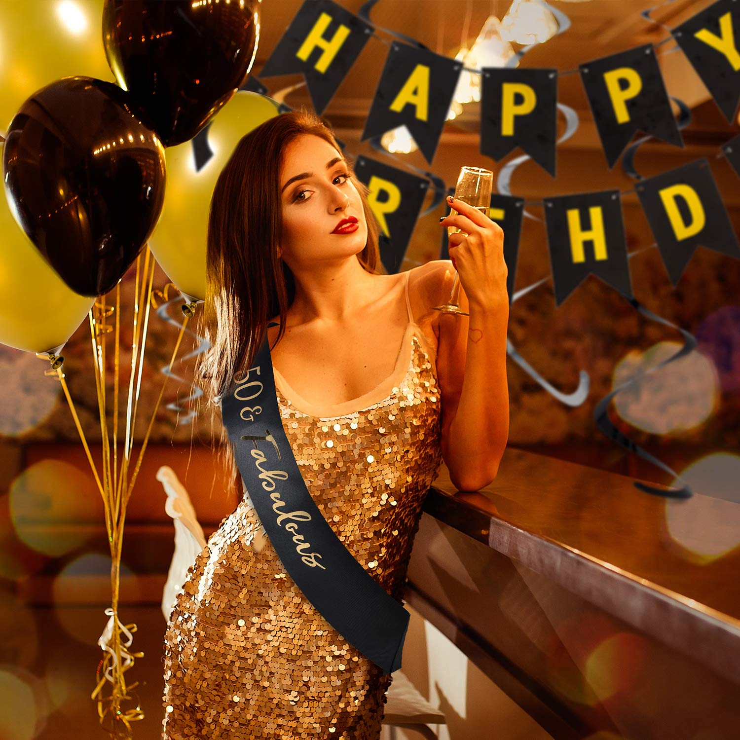 Whaline 46 Pack 50th Birthday Decorations Kit, Black and Gold 50th ...