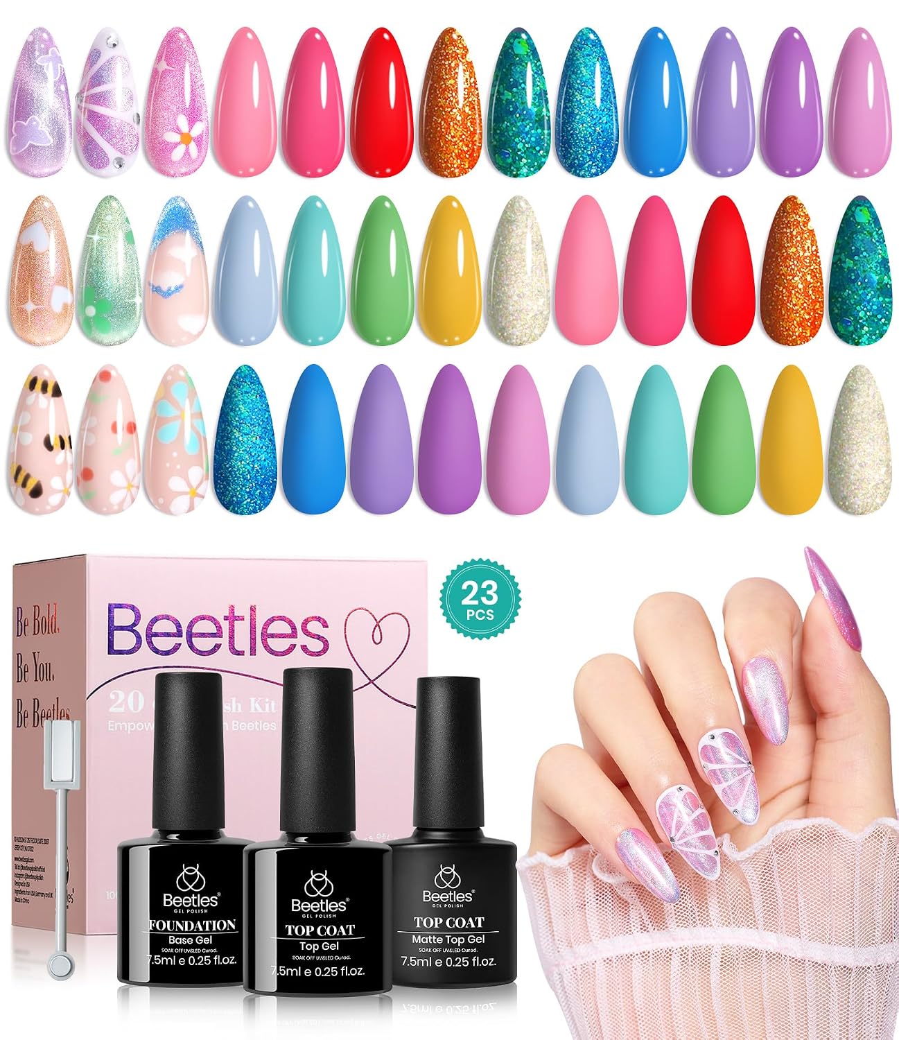Amazon.com : Beetles Neon Gel Nail Polish Set 23 Pcs, Cat Eye Rainbow ...