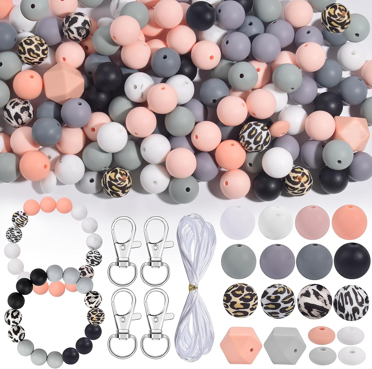 Amazon.com: Shyflpopo 184 Pcs Silicone Beads for Keychain Making Kit ...
