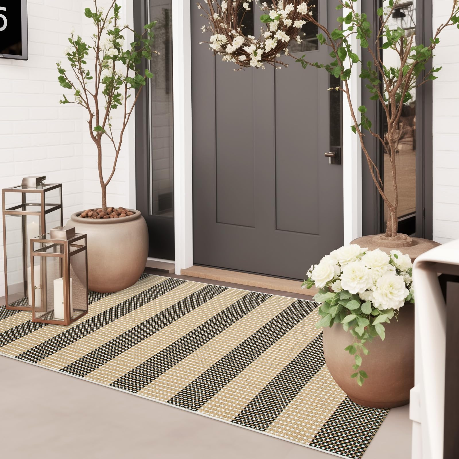 Amazon.com: Sungea Striped Outdoor Front Door Mat 24"x51", Cotton Hand ...