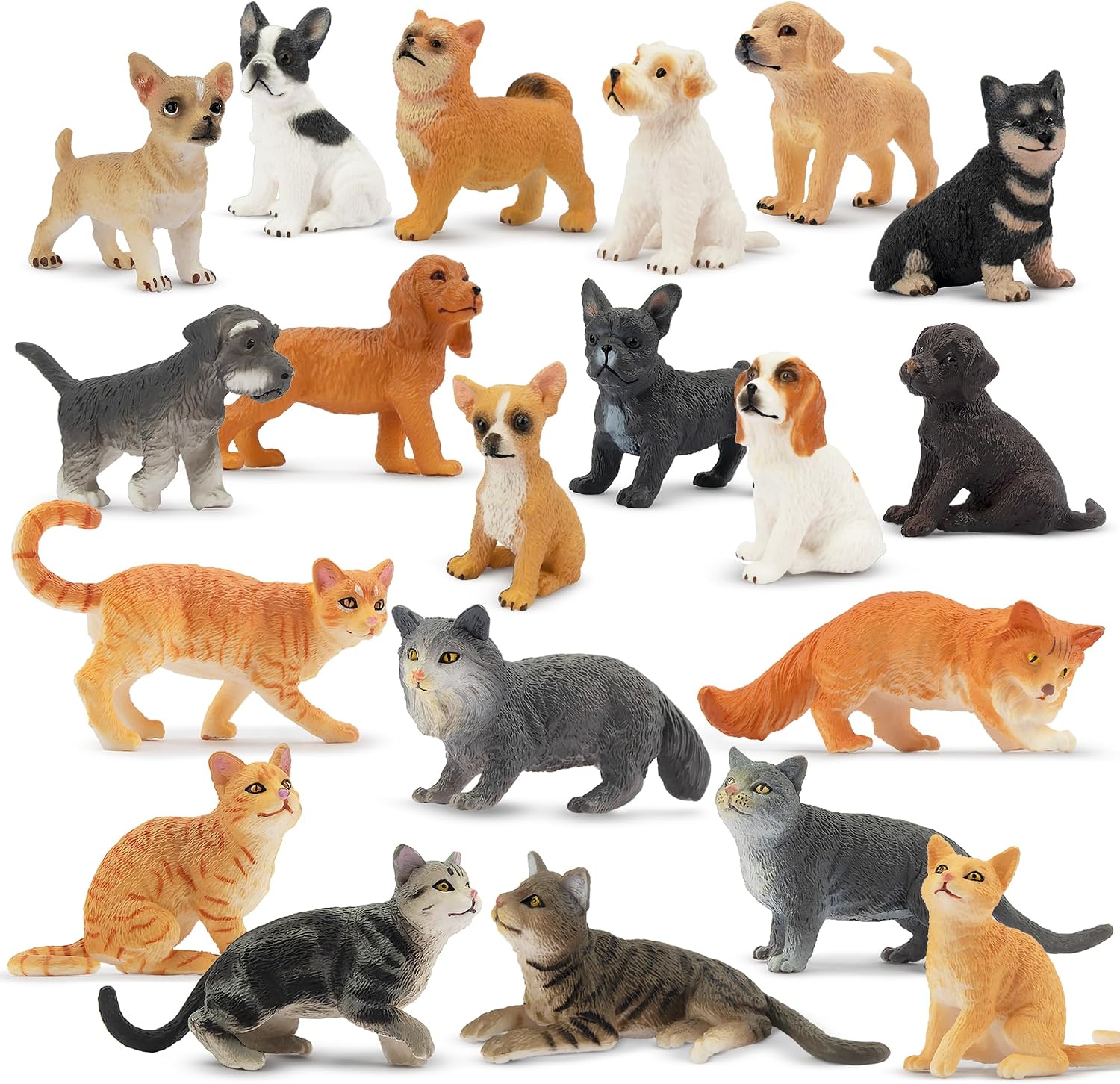 Amazon.com: Toymany 20PCS Realistic Cat and Dog Figurines Playset, Cat ...