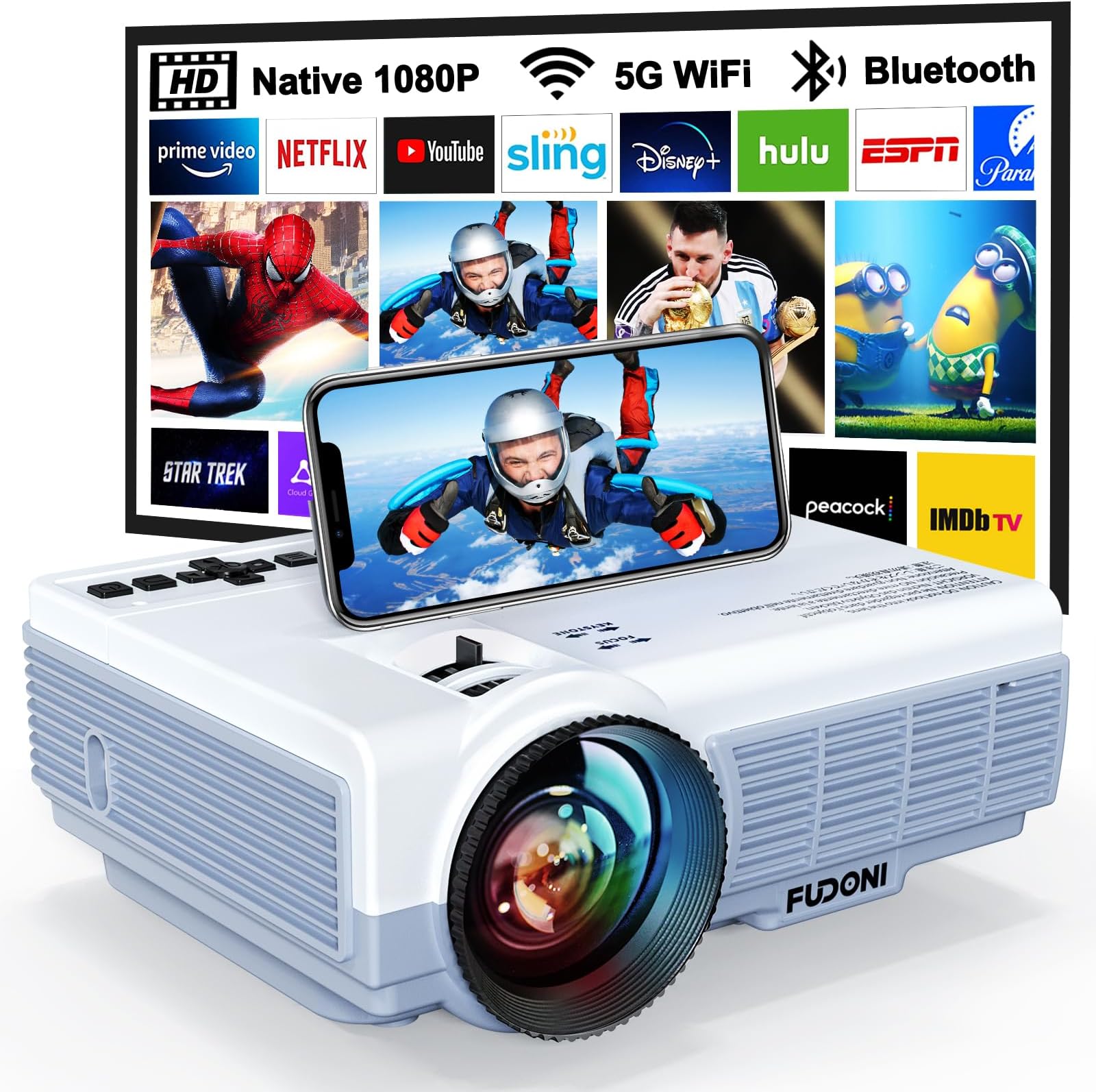 Amazon.com: Projector with WiFi and Bluetooth, 5G WiFi Native 1080P ...