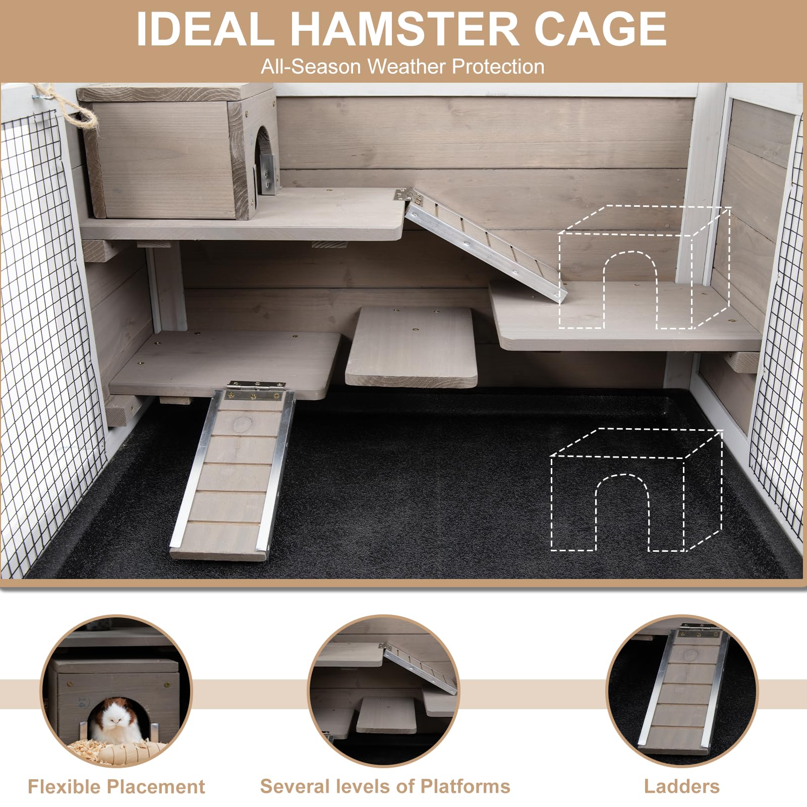 Snapklik.com : Ketive 3-Tier Wooden Hamster Cage