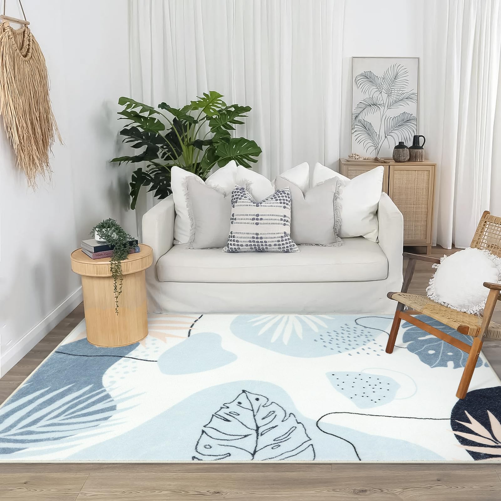 Amazon.com: Seavish Washable Rugs for Living Room Rug 4x6 Blue Modern ...