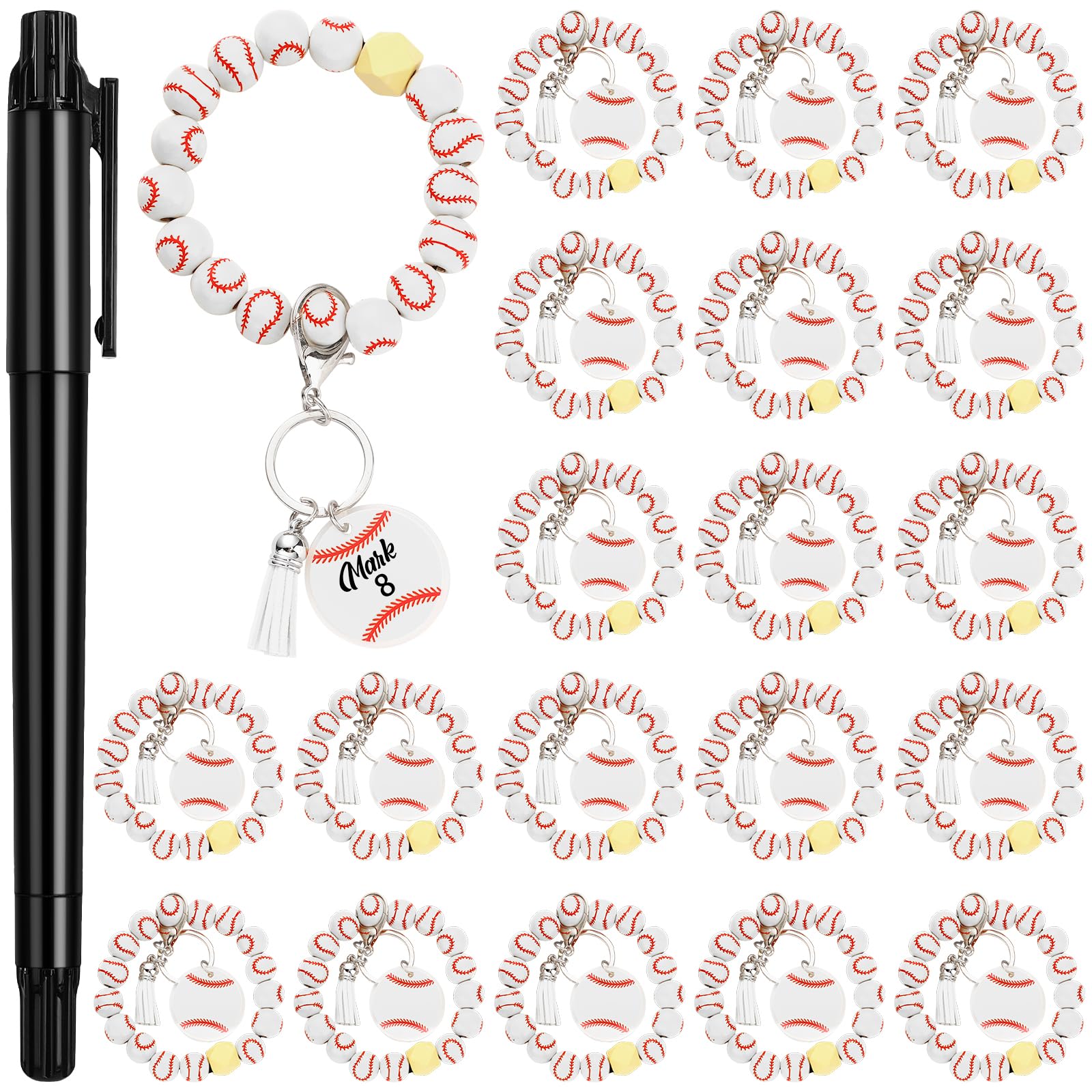 Amazon.com: Siifert 20 Pcs Baseball Keychain Team Gifts Wood Bead ...