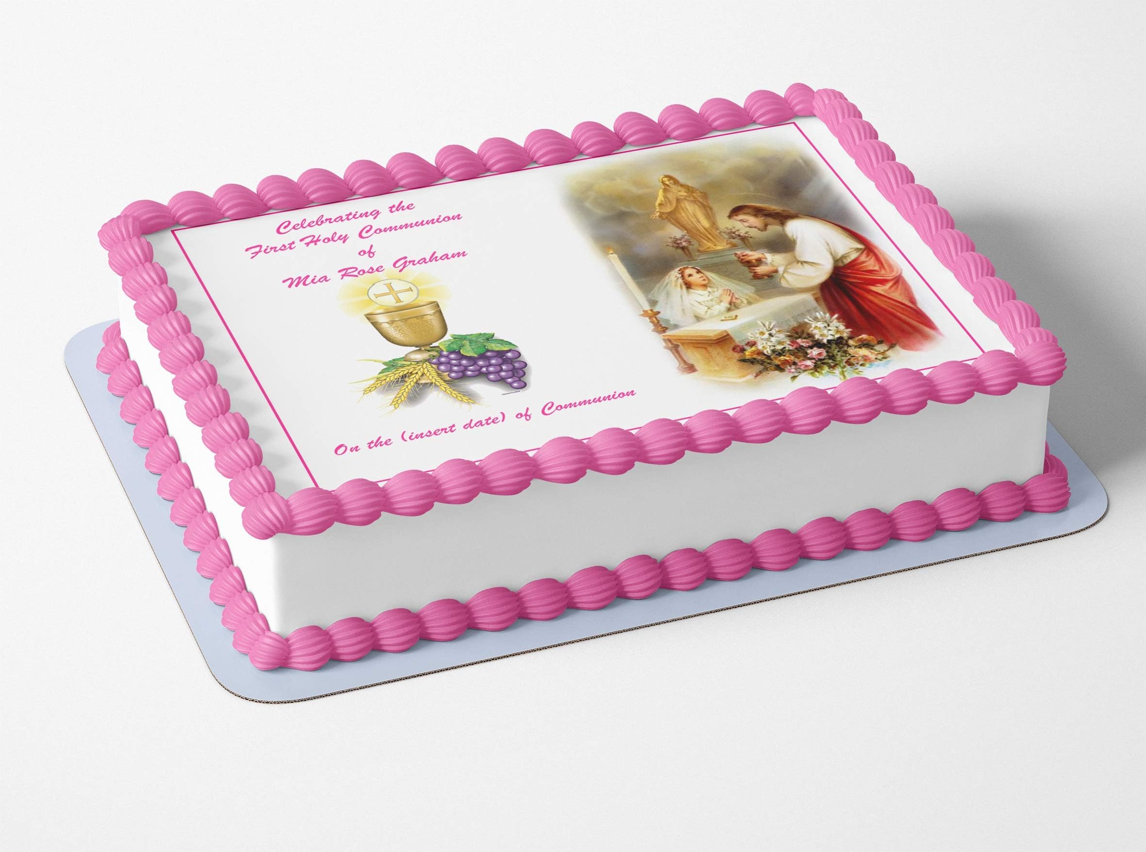 A4 Pink First Holy Communion Book Edible Icing Cake Topper : Amazon.co ...