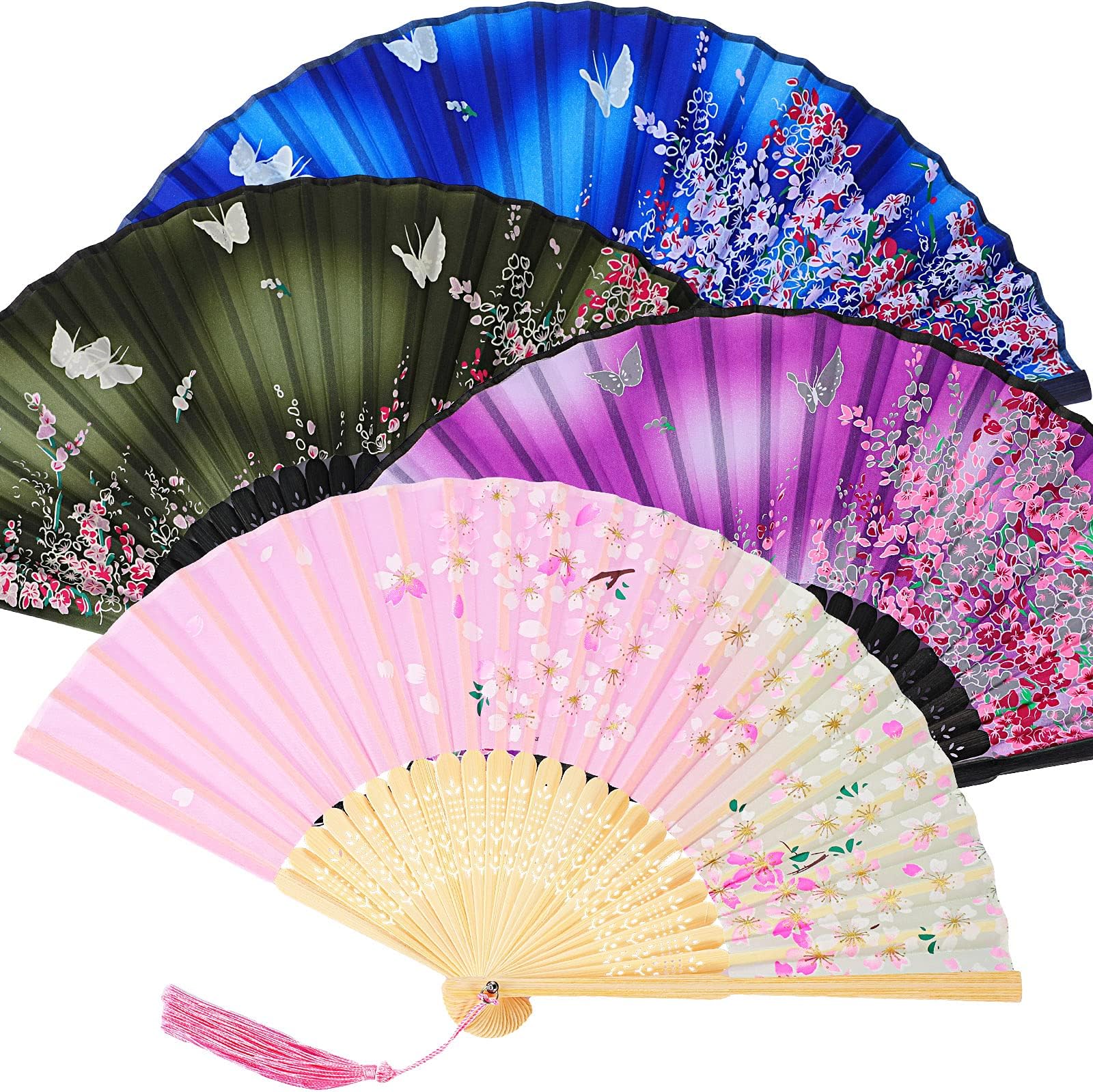 Amazon.com: Boao 2 Pcs Folding Hand Fan 8.27 Inch Bamboo Silk Fans ...