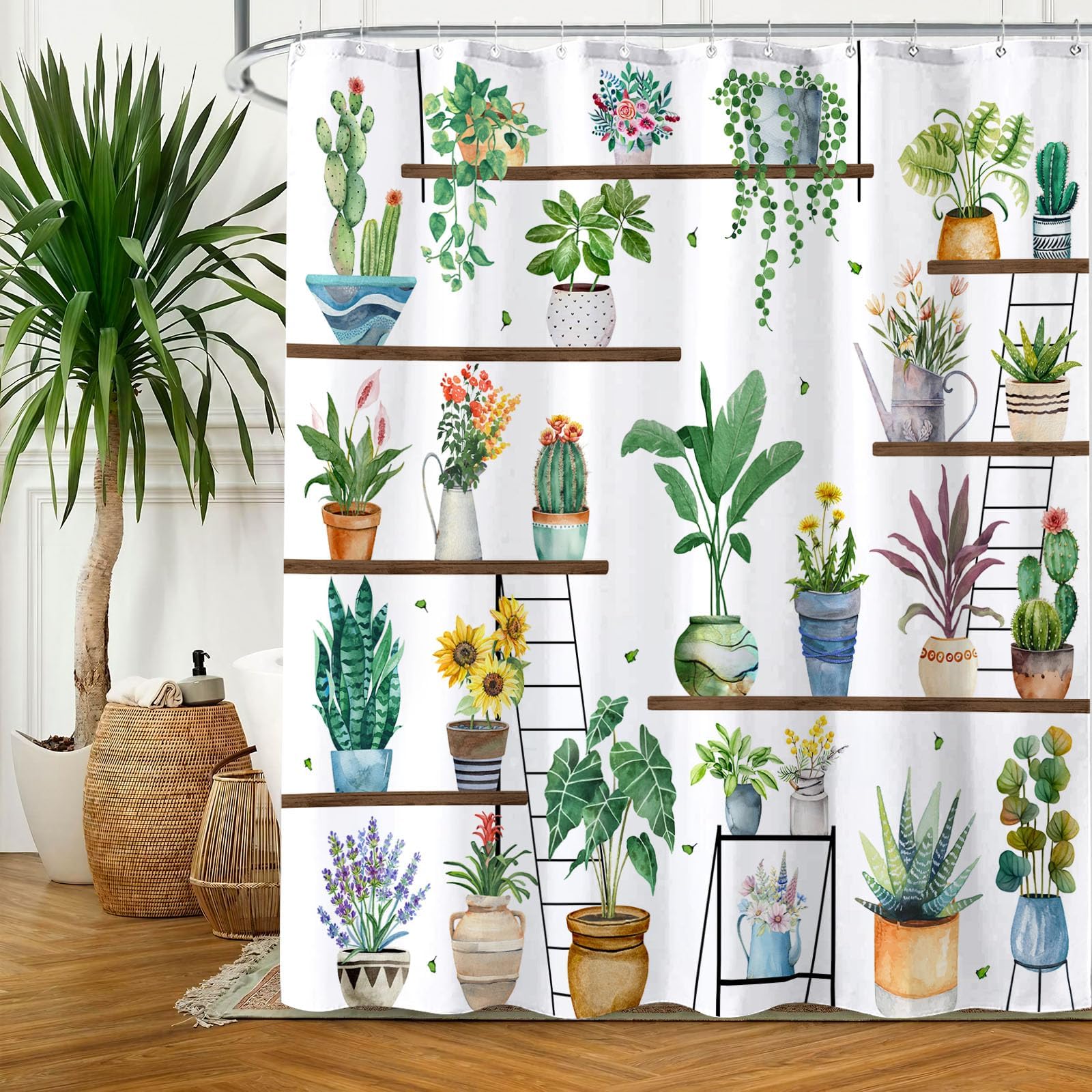 Amazon.com: Juirnost Green Plant Farmhouse Shower Curtain Bohemian ...