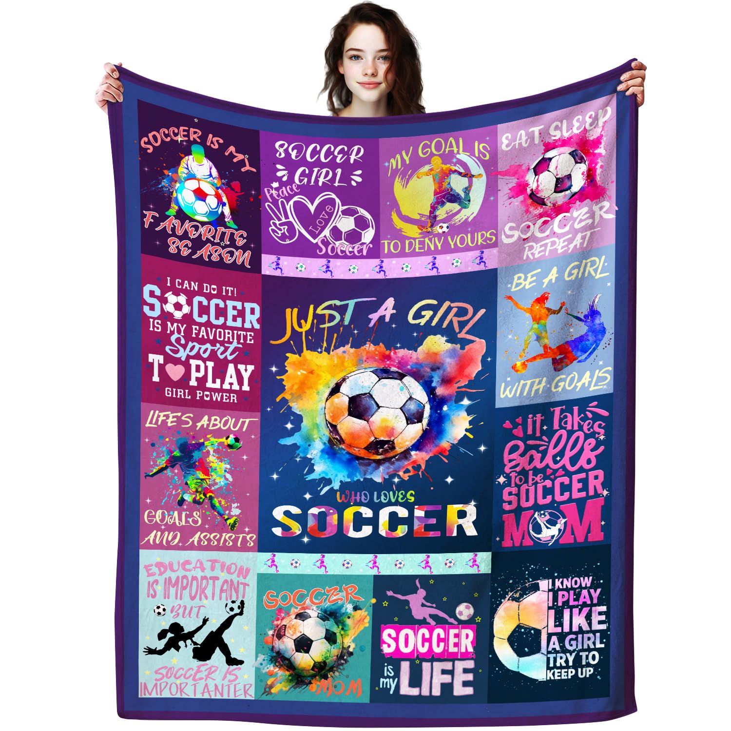 Amazon.com: Soccer Girls Blanket,Soft Cozy Flannel Soccer Gifts for ...