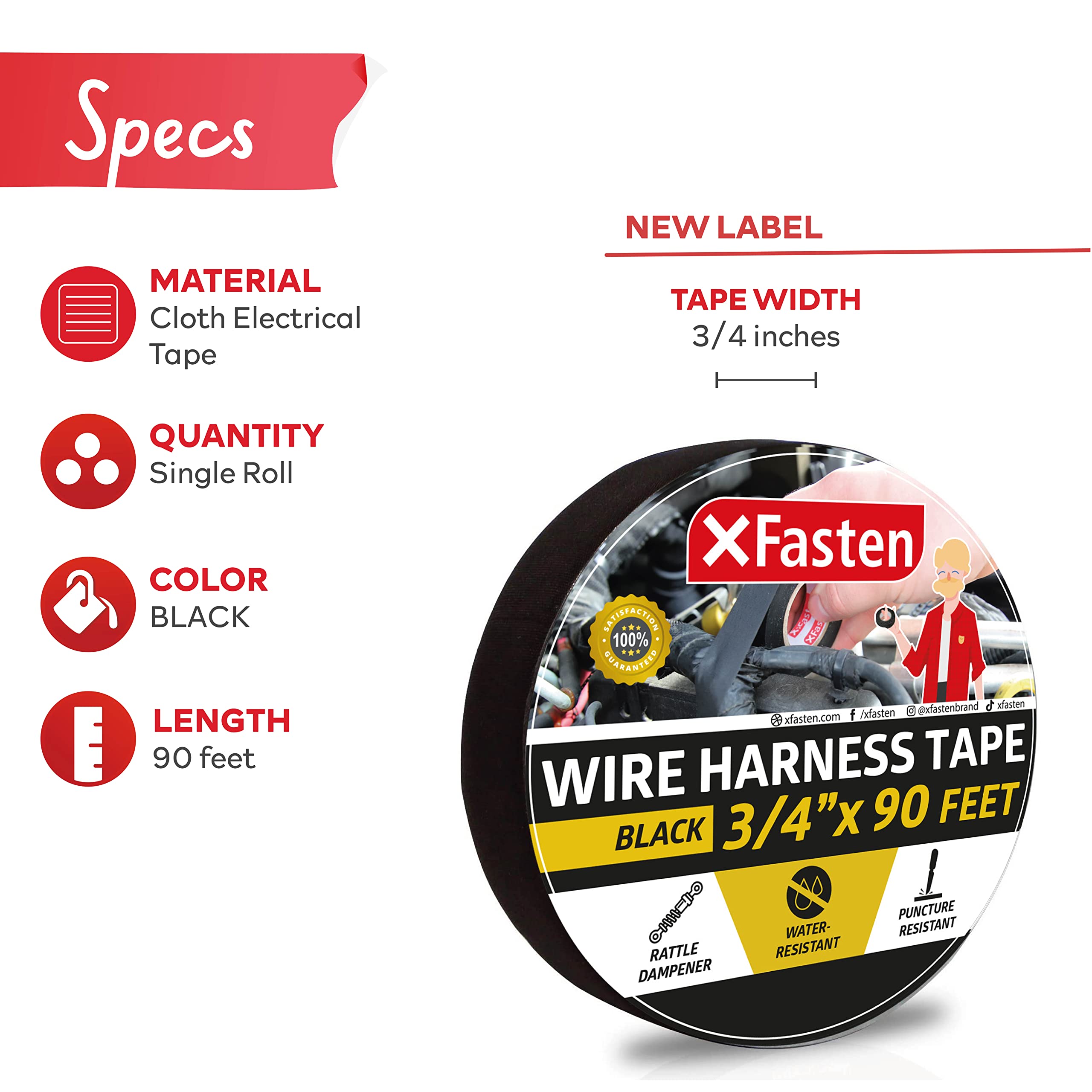 Snapklik.com : XFasten Wire Harness Tape - 3/4 X 90 Foot