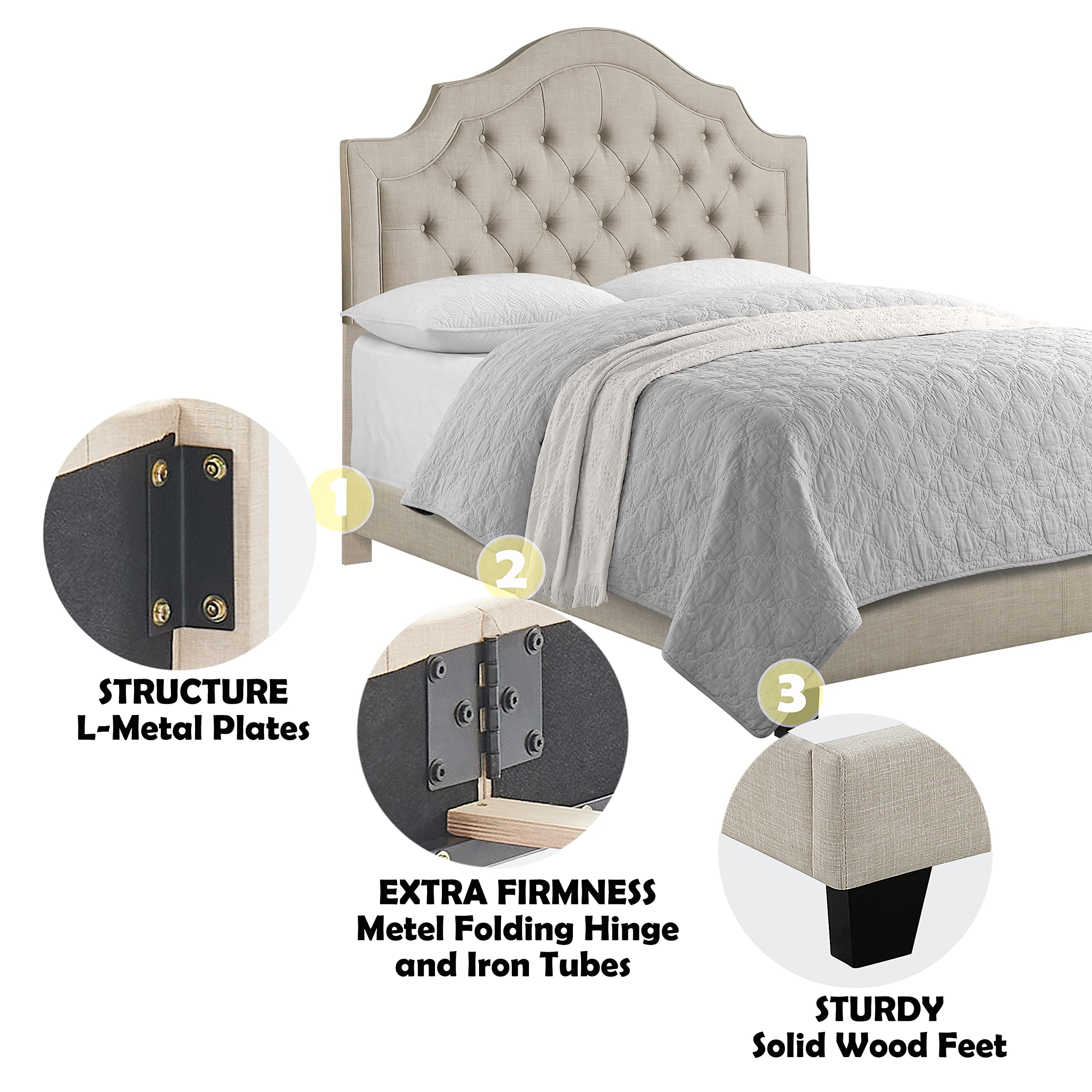 Snapklik.com : Rosevera Jardin Button Tufted Platform Bed Frame/Fabric ...