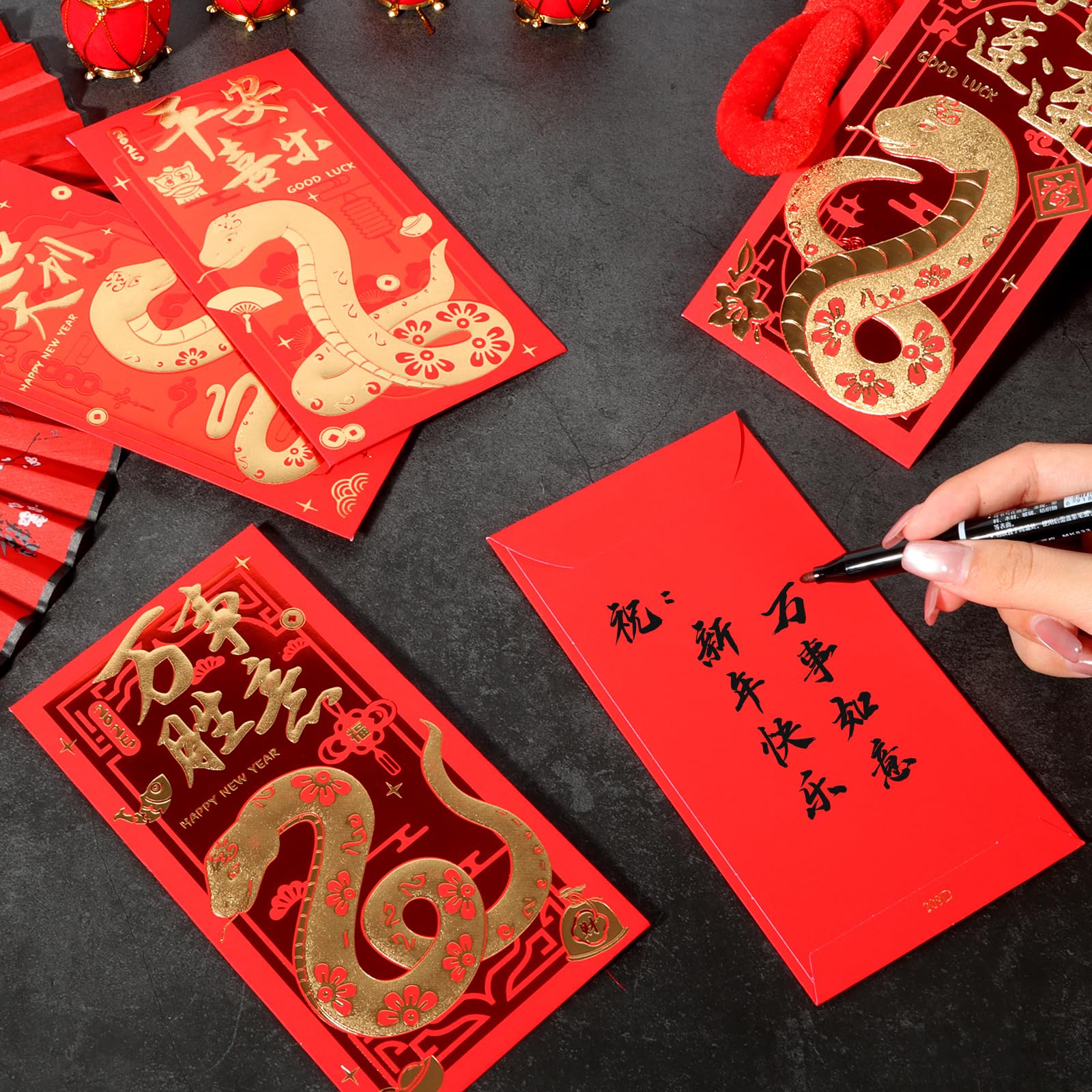 Snapklik.com : 36PCS Large Chinese New Year Envelopes For 2025 Snake ...