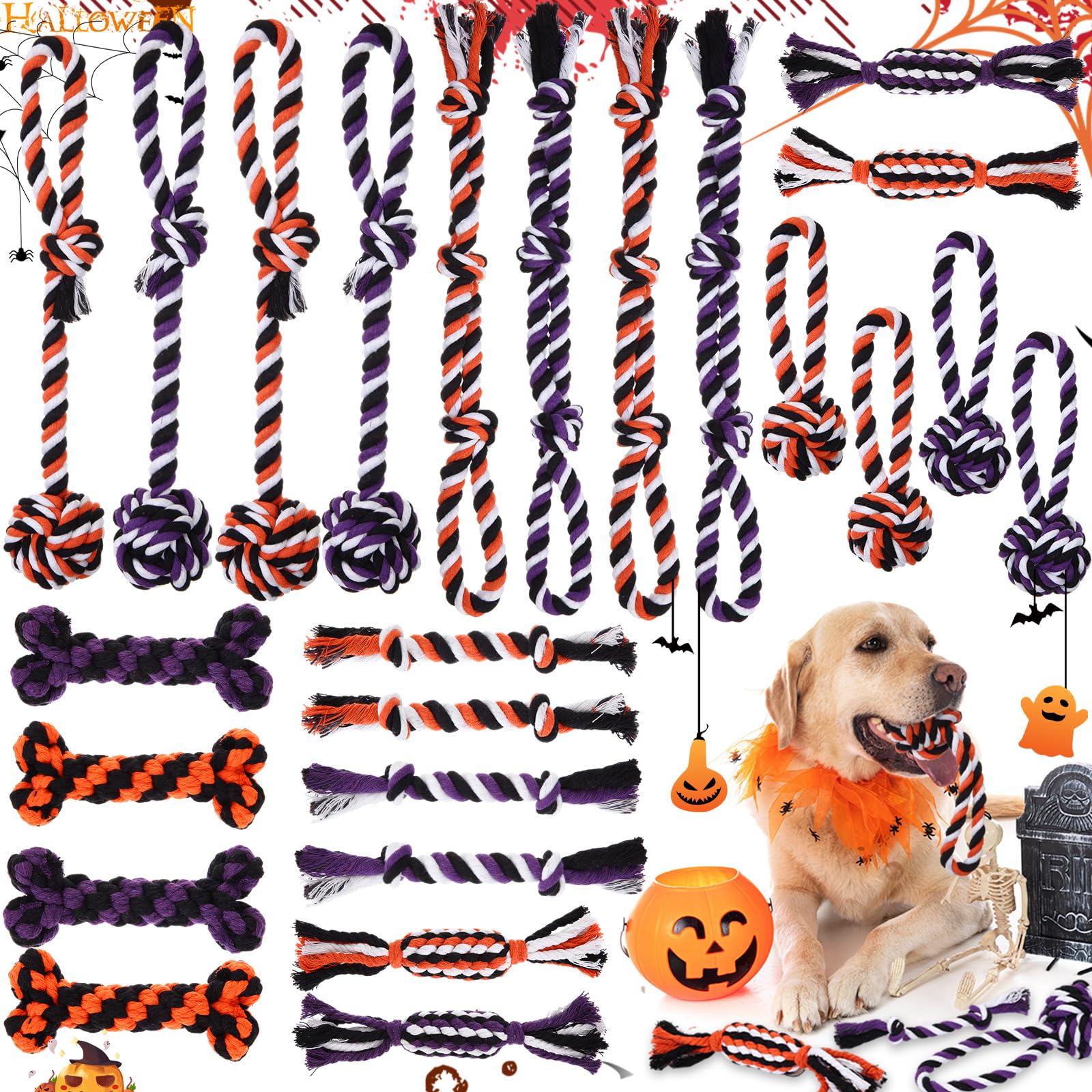 Pet Supplies : Glimin 24 Pcs Halloween Dog Toys Bulk Dog Rope Chew Toy ...