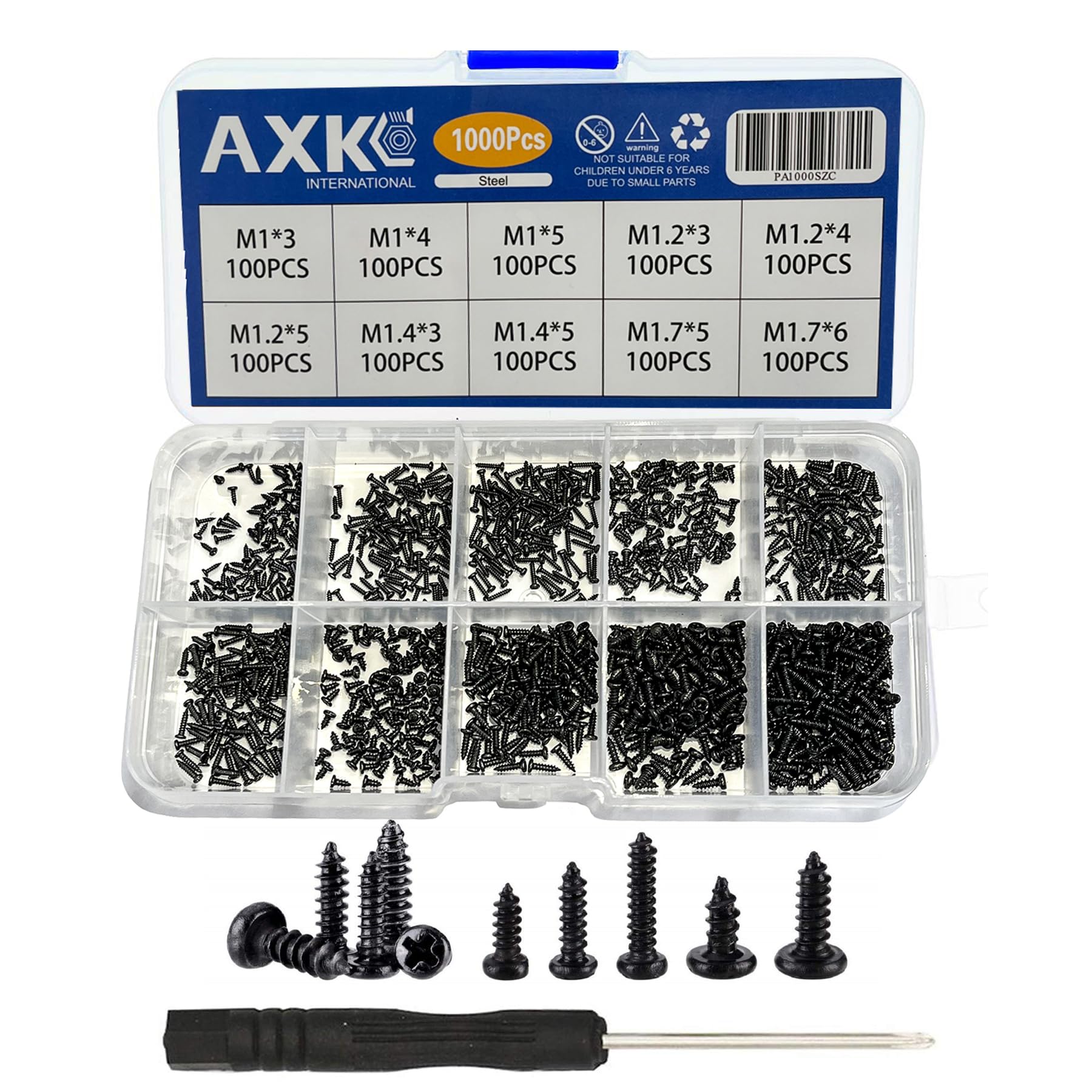 AXK 1000PCS M1 M1.2 M1.4 M1.7 Phillips Round Head Self Tapping Small ...