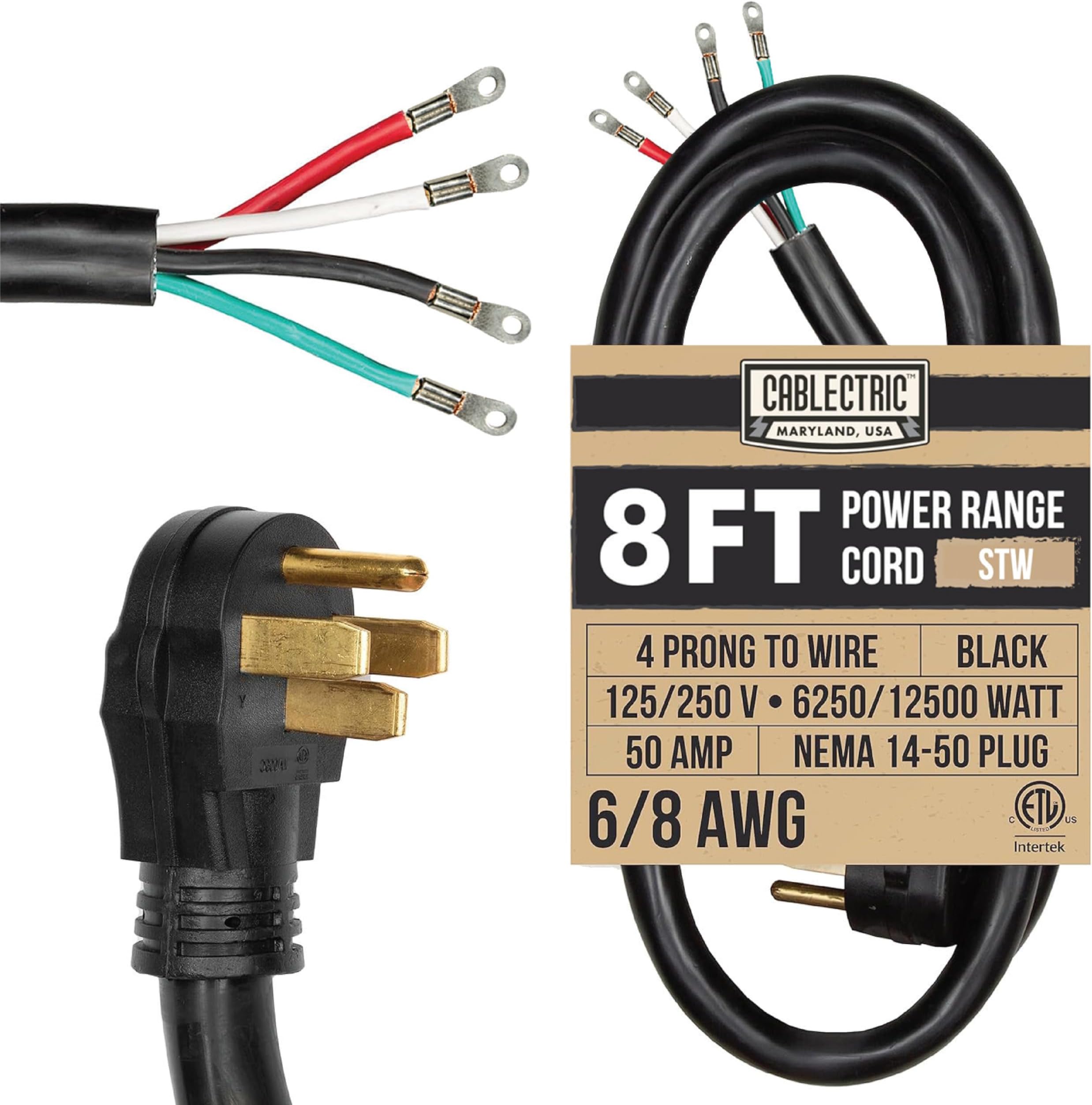 Amazon.com: Cablectric 4 Prong Range Power Cord 8 ft - 50 Amp RV ...