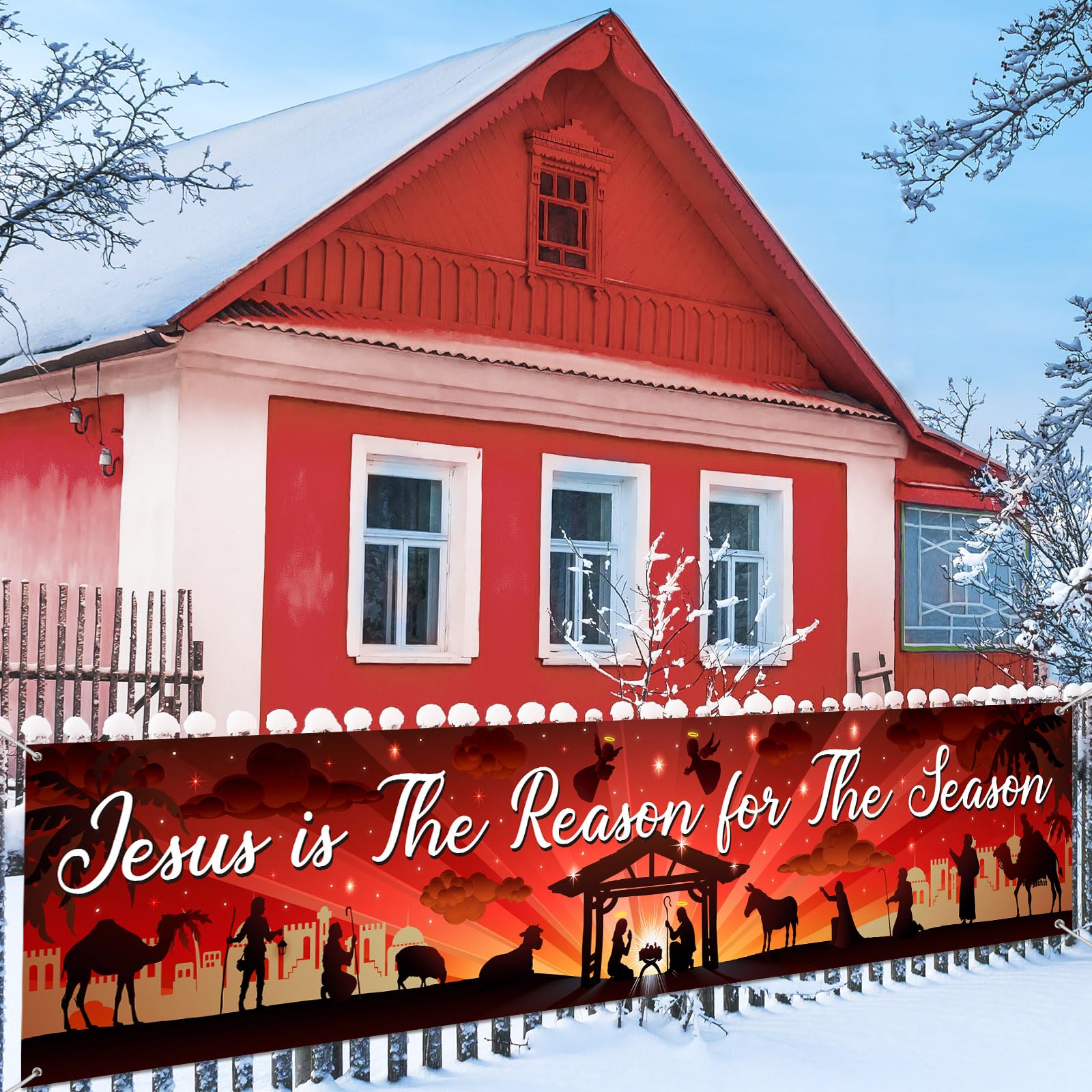 Amazon.com : Tatuo Christmas Nativity Banner Outdoor Decorations Jesus ...