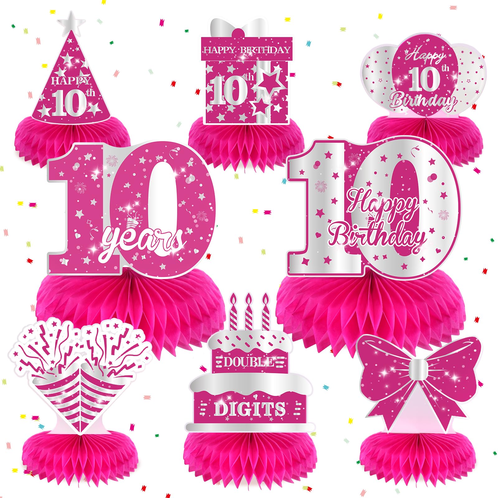 Amazon.com: 8Pcs Hot Pink 10th Birthday Party Decorations Girls Happy ...