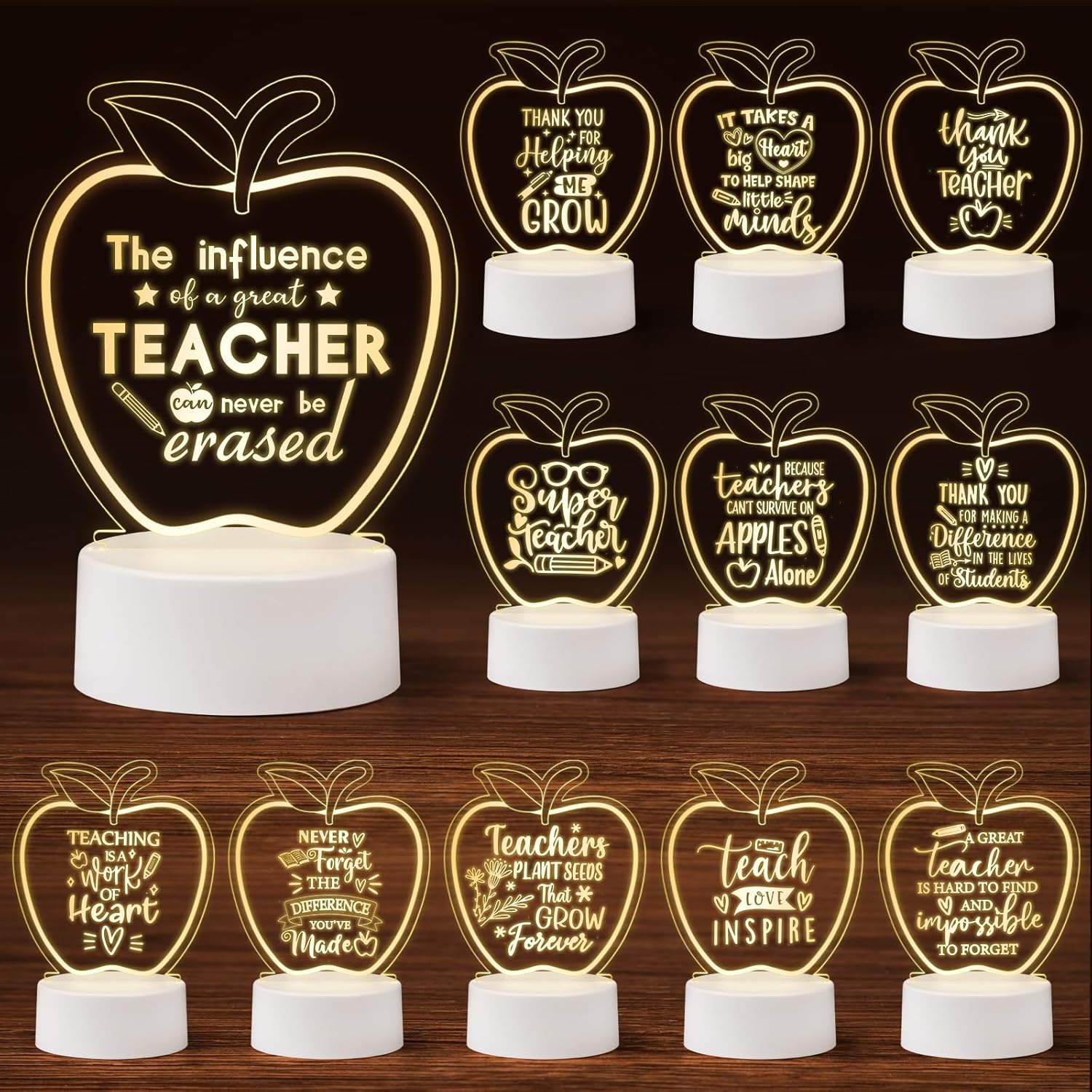 Baquler 12 Pcs Teacher Appreciation Gifts Teacher Engraved Night Light ...