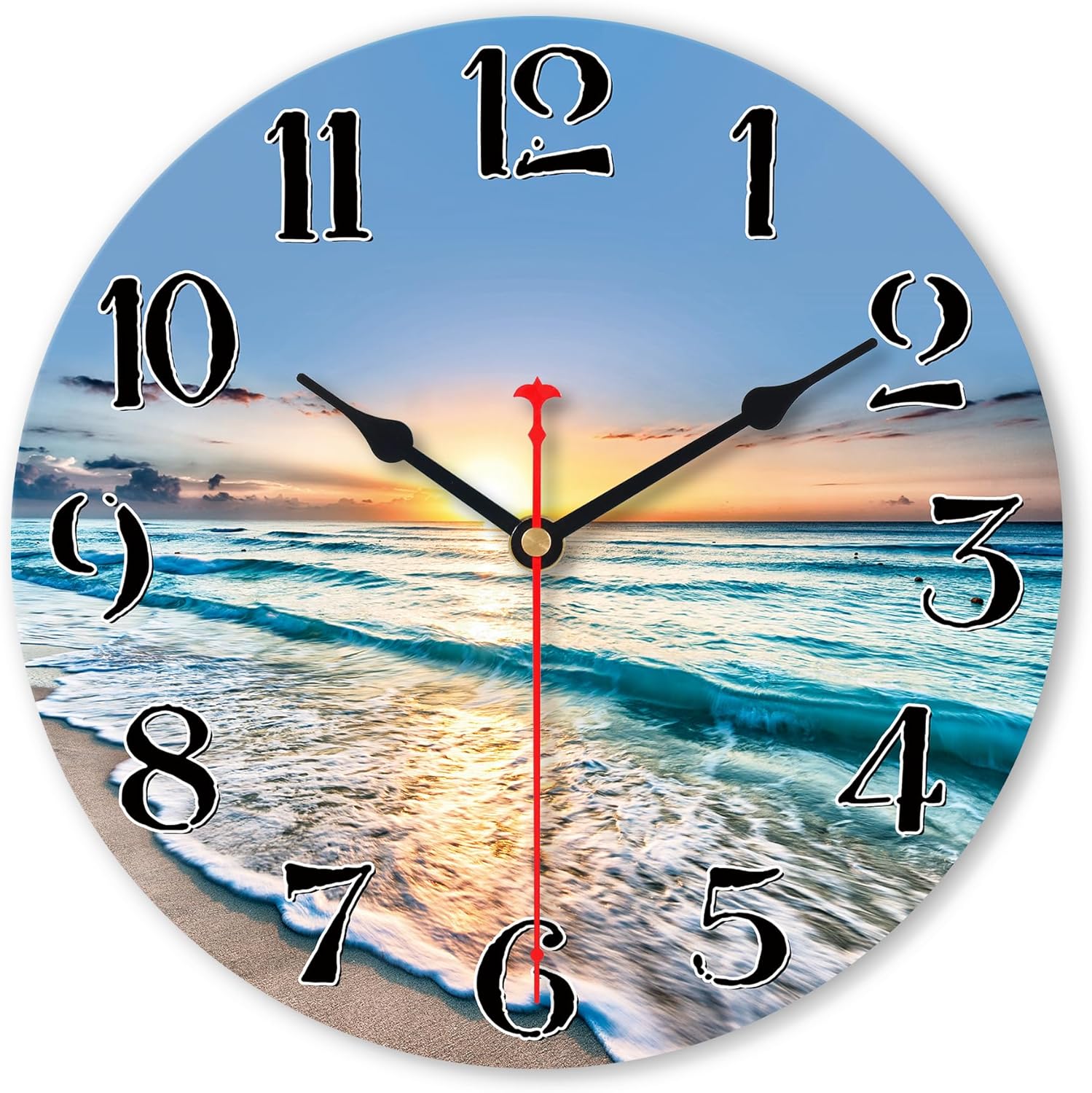 VIKMARI Sea Beach Wall Clock, Small 8 Inch Lovely Blue Clock, Unusual ...