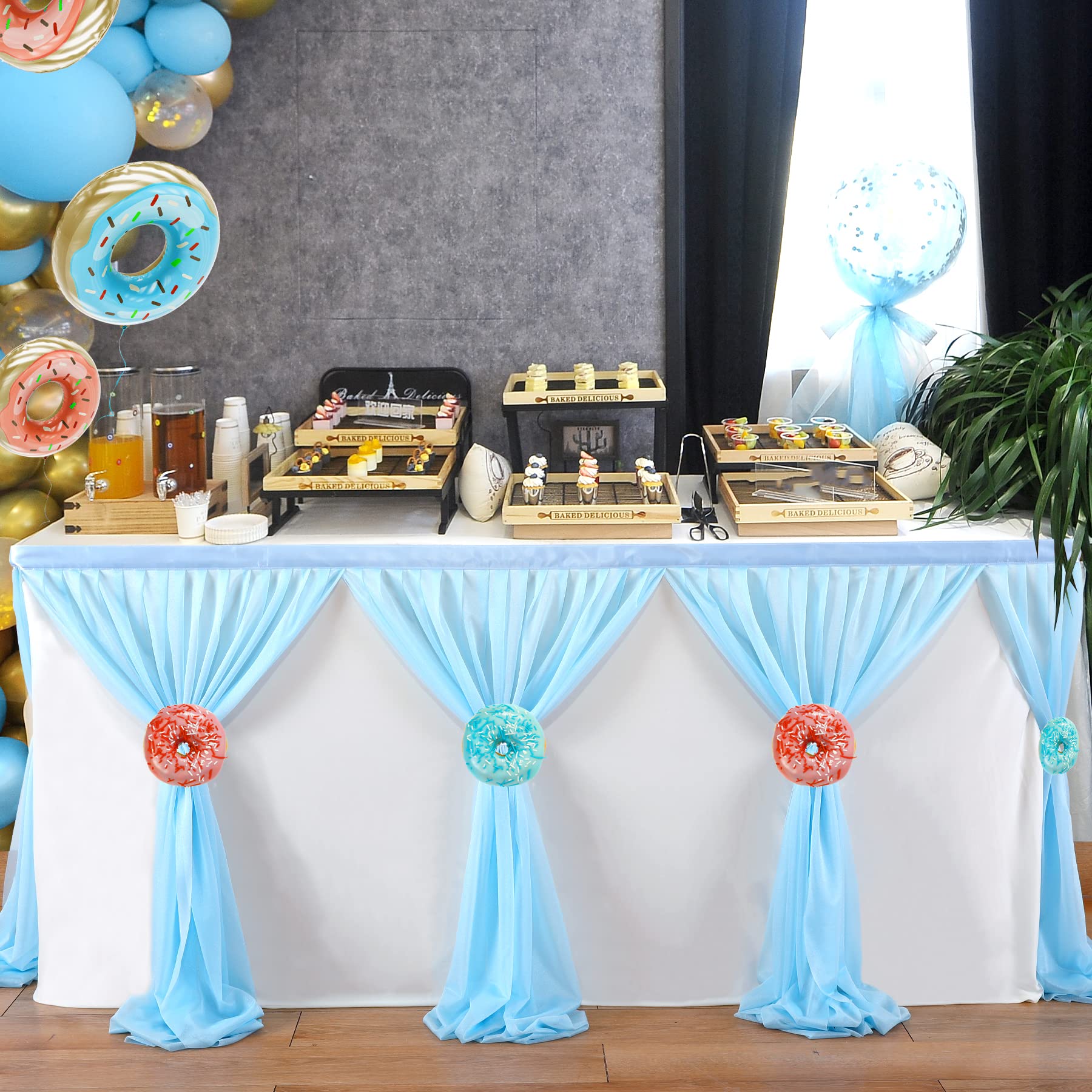 Snapklik.com : Baby Blue Chiffon Table Skirts For 6ft Rectangle Tables ...