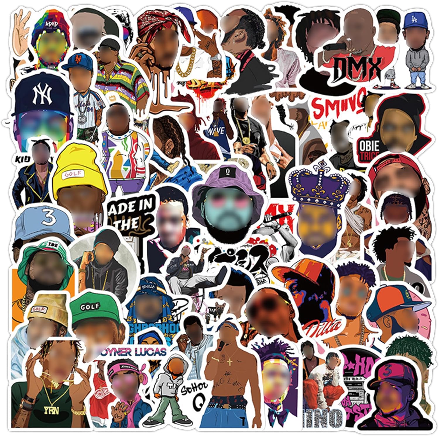 Amazon.com: 50 Pcs Mixed Rapper Stickers - 90s, 2000s Hip Hop Sticker ...