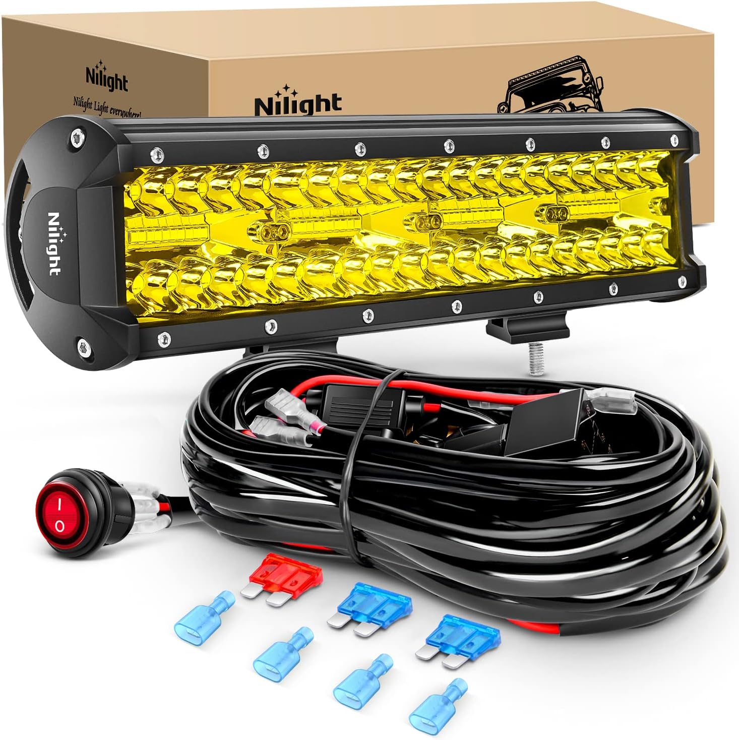 Amazon.com: Nilight 12Inch 300W LED Light Bar Spot Flood Amber White ...