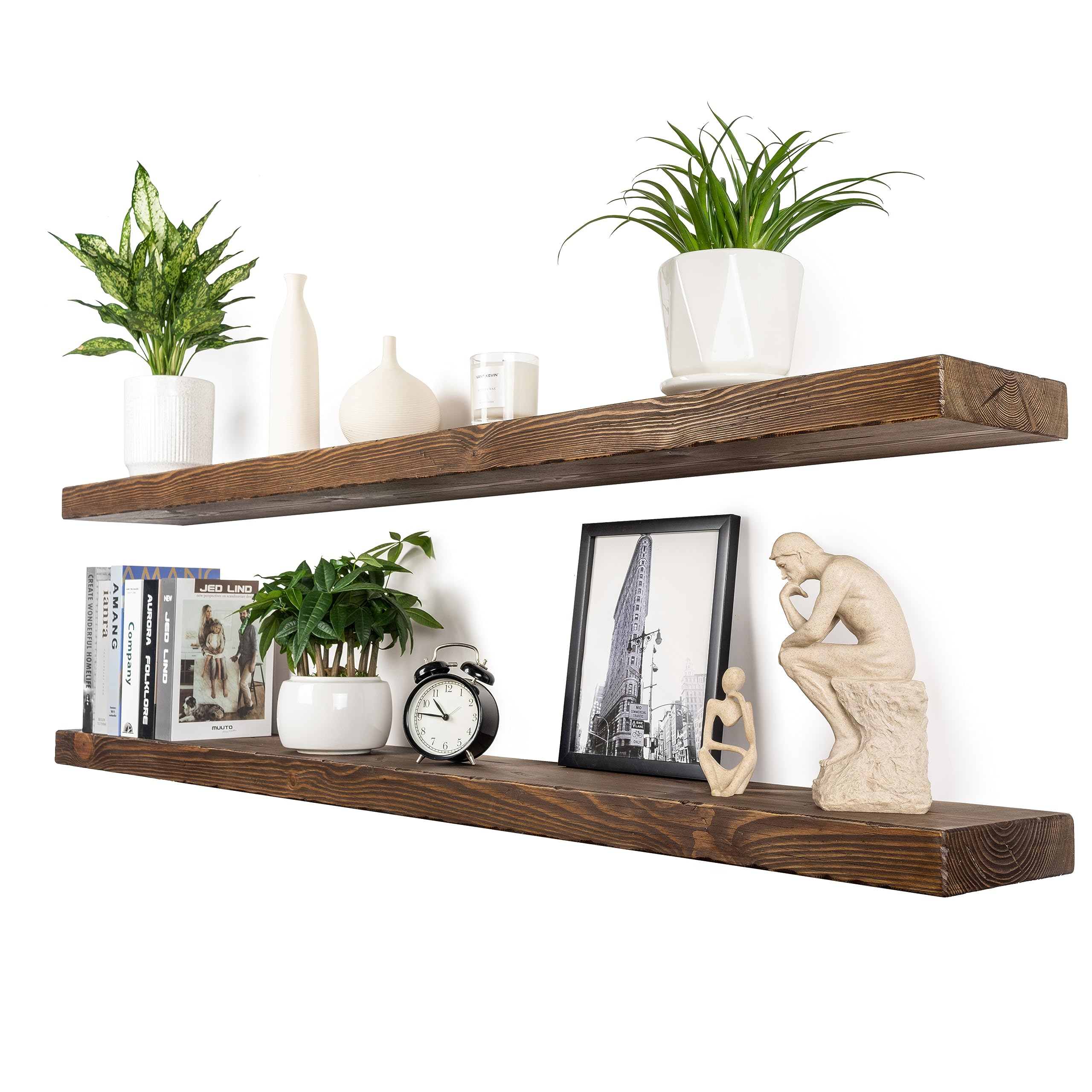 XWNE Floating Shelves 60 inch Long 8 "deep Set of 2, Heavy Duty Wood ...