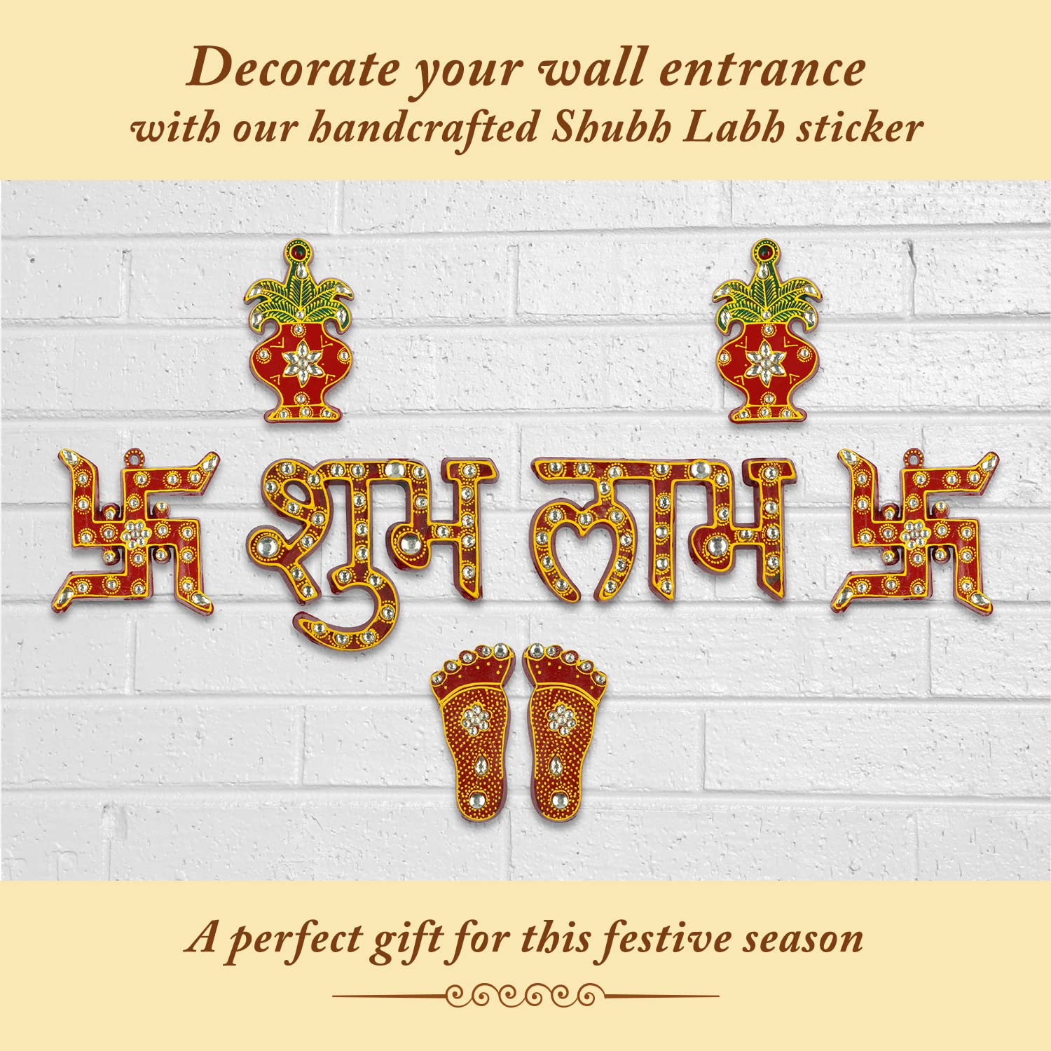 Buy IndoTribe 8Pc Set Shubh Labh Sticker Diwali Charan Diwali ...