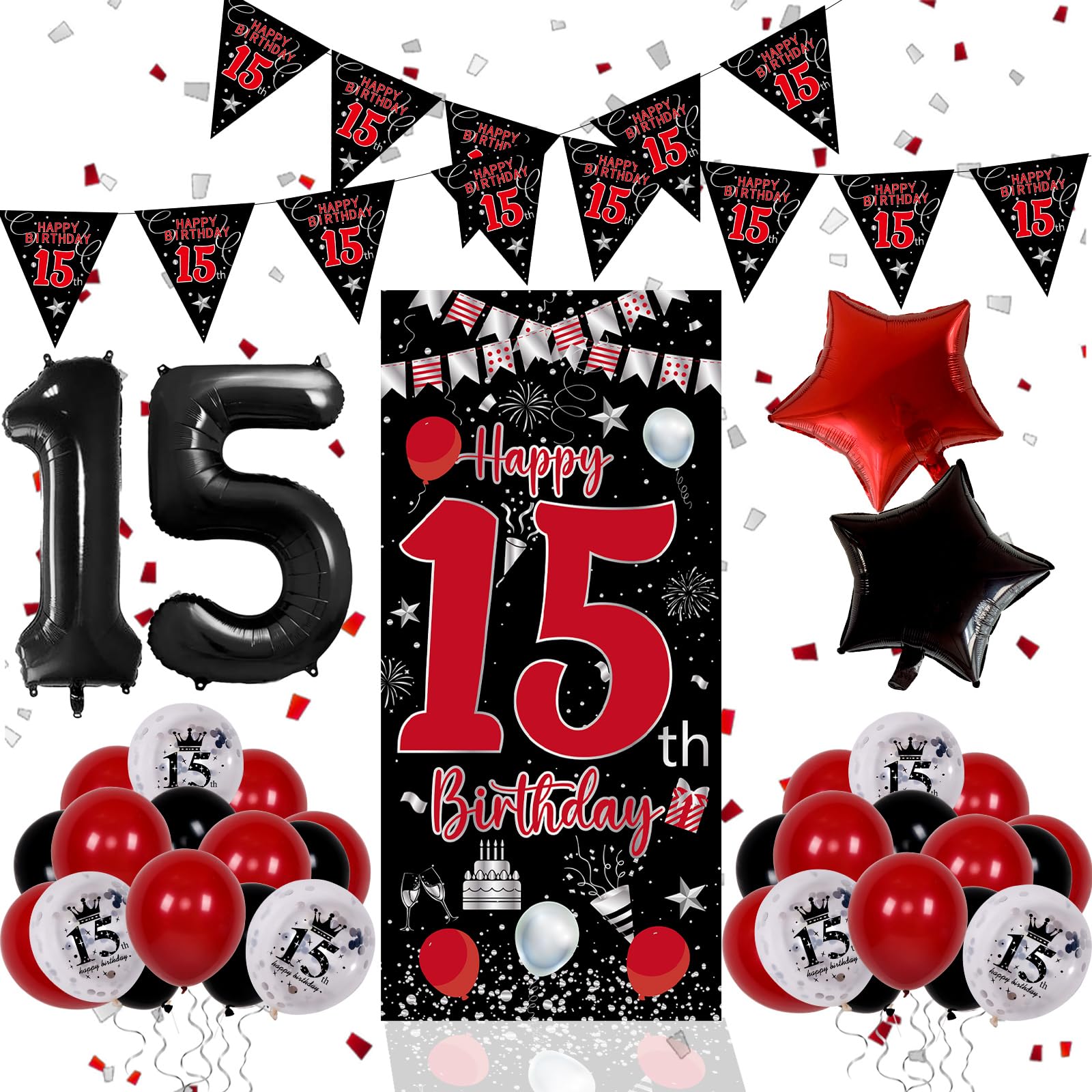 Amazon.com: 15th Birthday Decorations for Boys Girls, Red and Black ...
