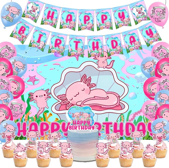 Axolotl Birthday Decorations Axolotl Birthday Party Supplies Include ...