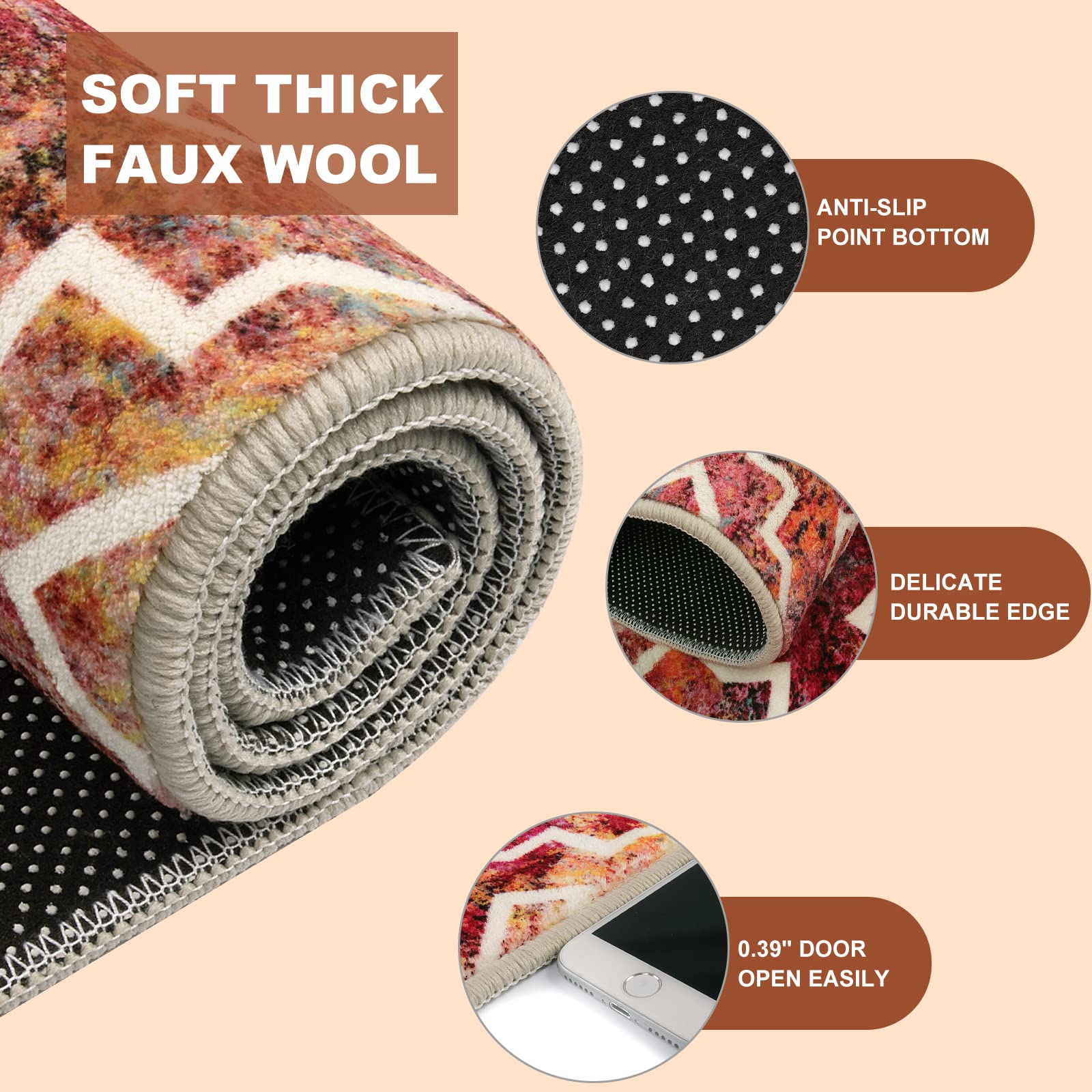 Wonnitar Moroccan Round Area Rug 4ft,Washable Colorful Small Circle ...