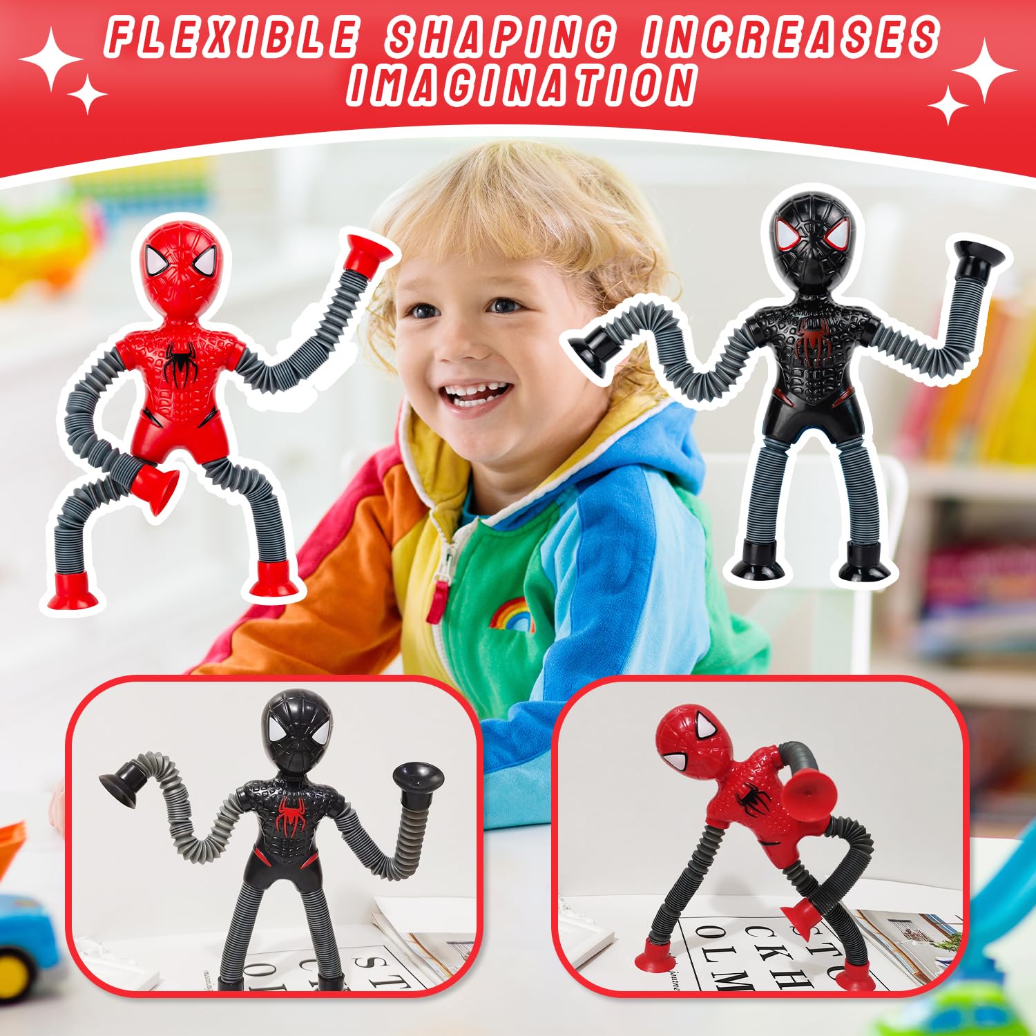 Stress Relief Fidget Toys Tubes spider man Toy, 2PCS Telescopic Suction ...