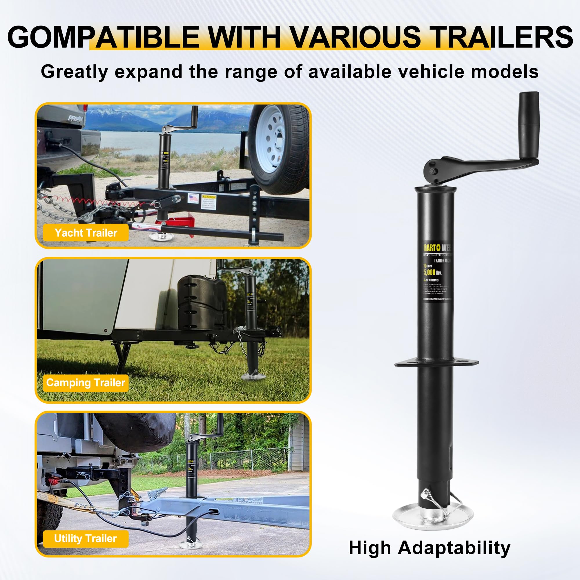 Trailer Jack Block 5000 Lb A-Frame Trailer Jack - Adjustable Drop Leg ...
