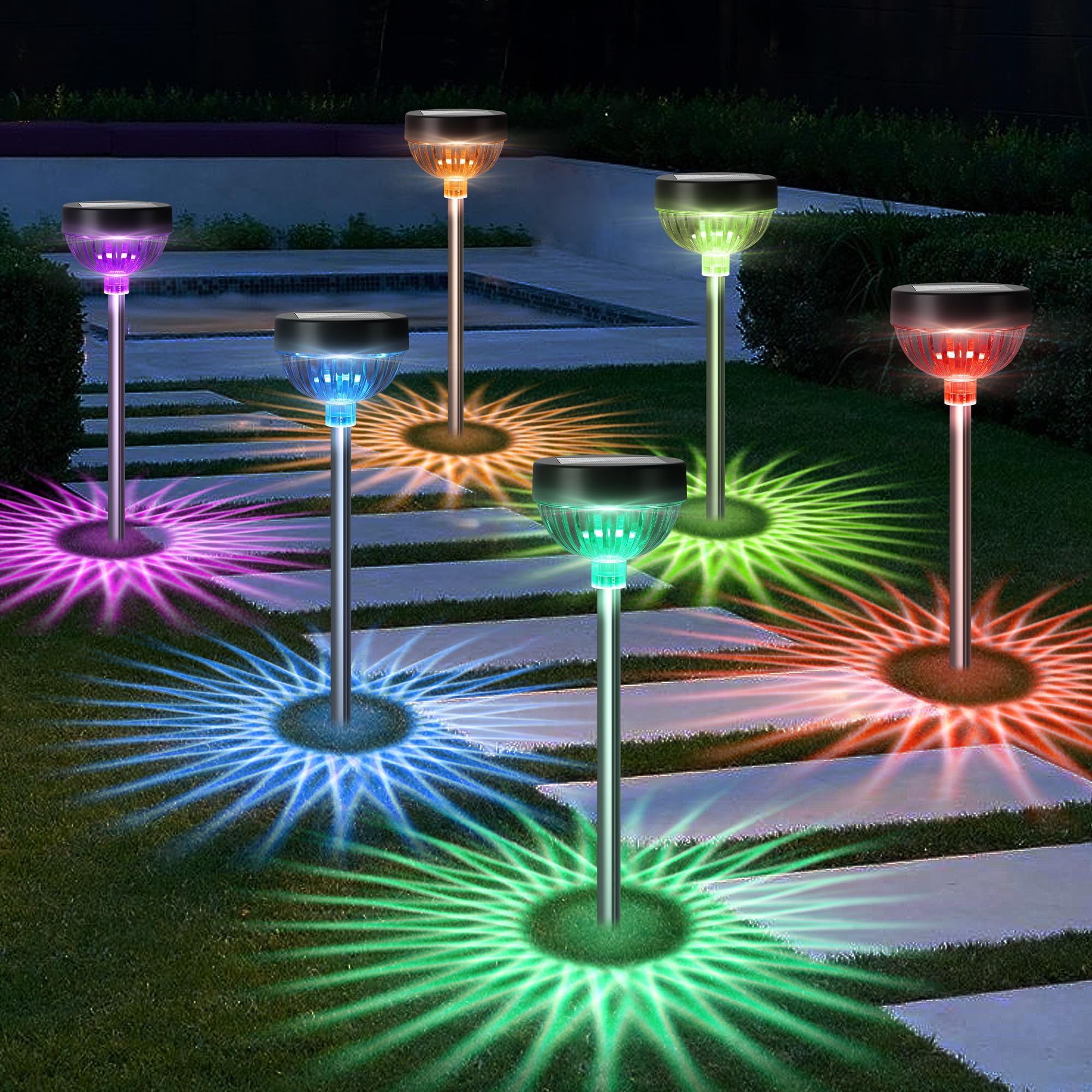 Honoson 6 Pieces Crackle Glass Solar Lights LED Color Changing Solar ...