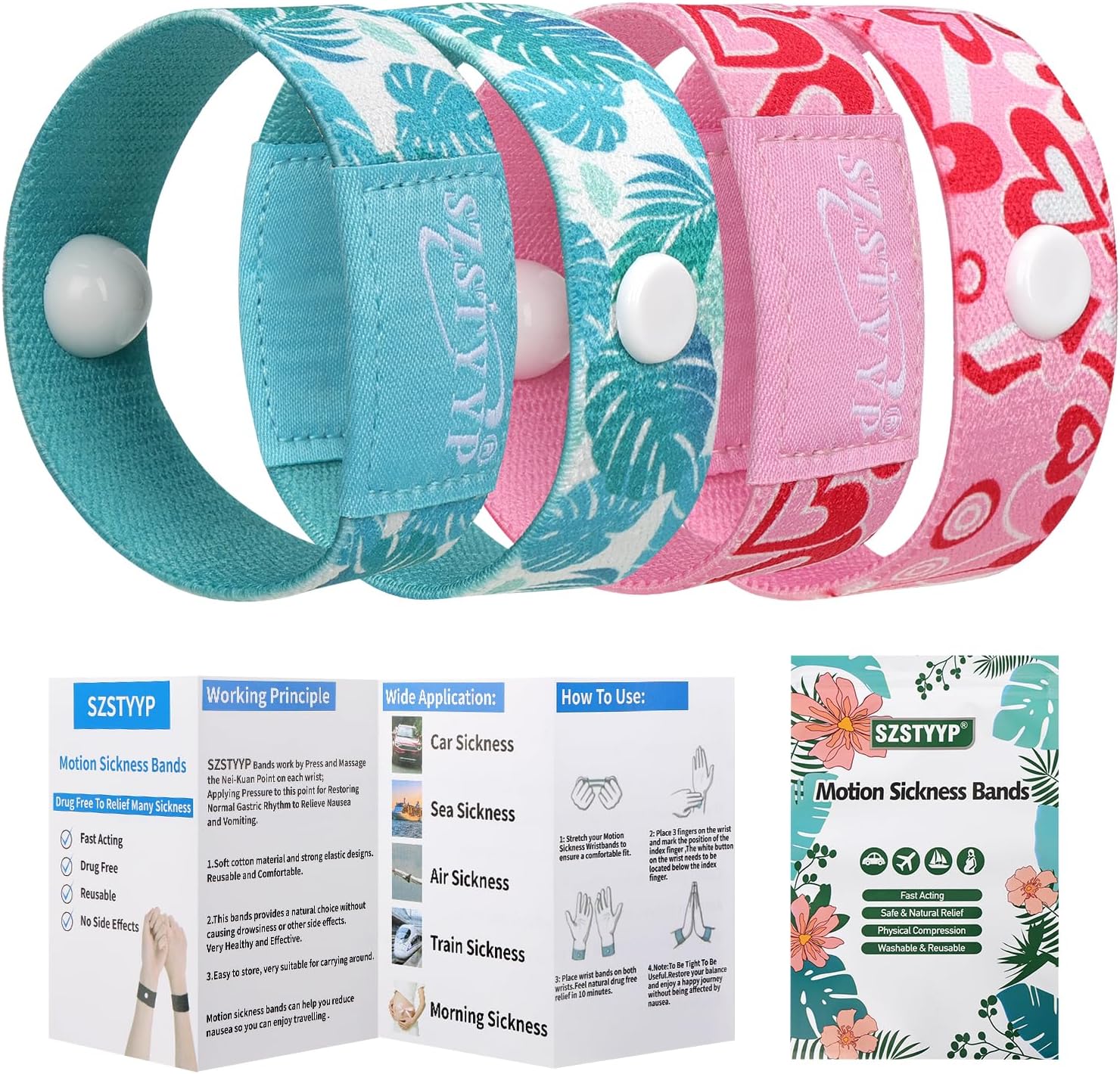 Amazon.com: SZSTYYP Motion Sickness Bands,Sea Sickness Wristbands ...