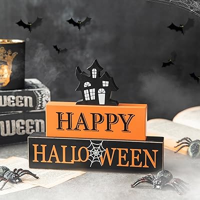 Amazon.com: Purpeak Fall Wooden Table Sign Double Side Halloween and ...