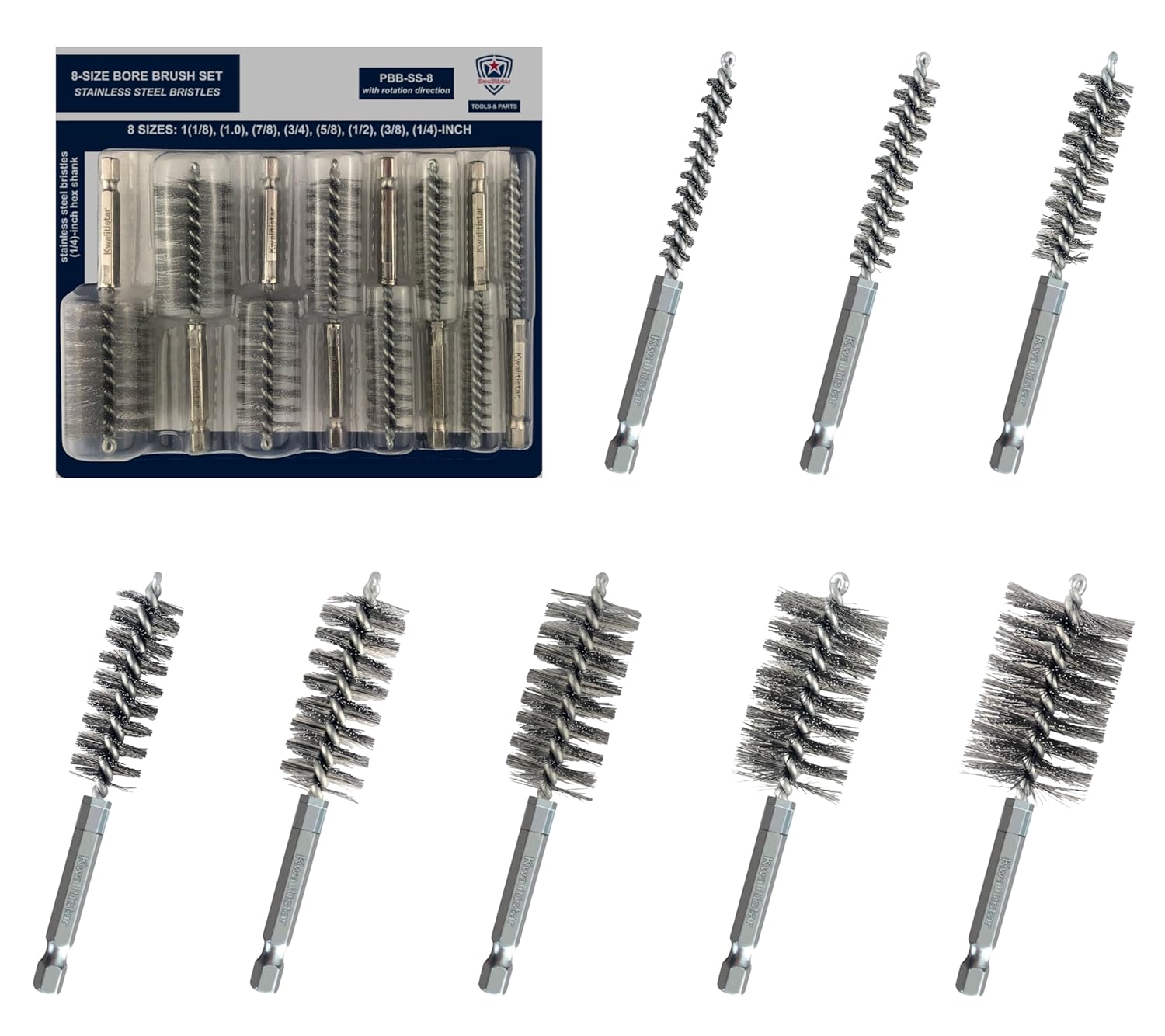 [8-Size] Bore Brush Set, Stainless-Steel Wire Cleaning Brushes for ...