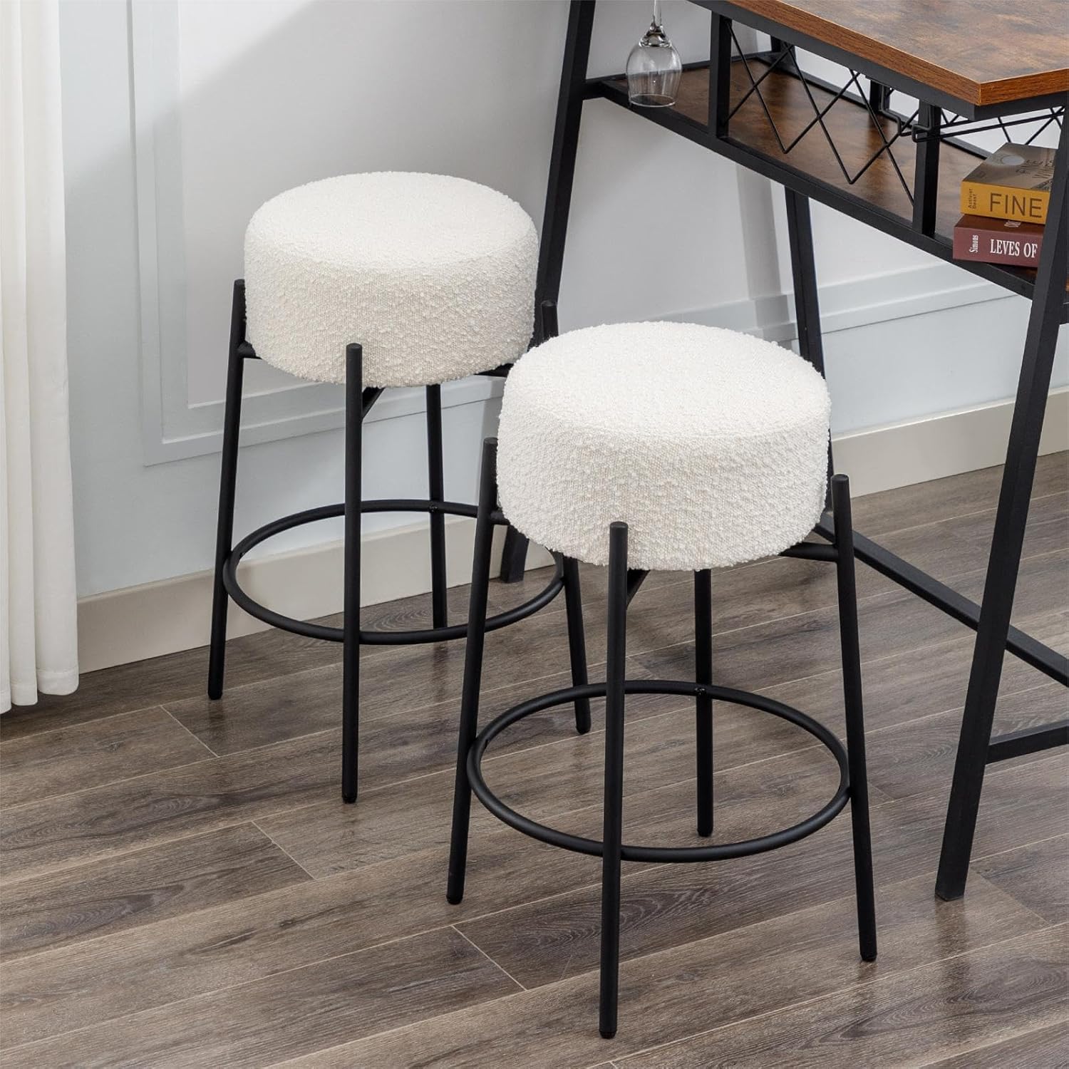 Amazon.com: Zibeths Swivel Bar Stool Set of 2, Boucle Counter Stool ...