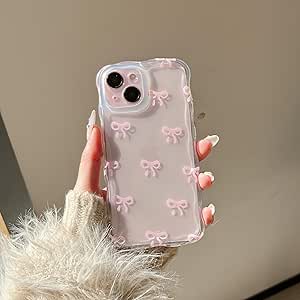 EYZUTAK Case for iPhone 15, Clear Cute Ribbon Bowknot Pattern Aesthetic Transparent Bow Phone ...
