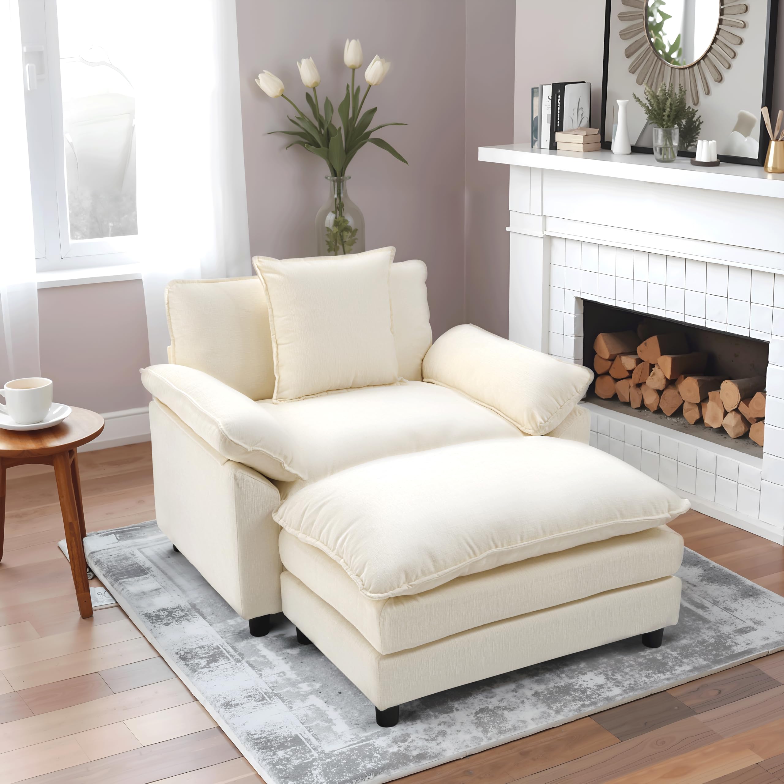 Amazon.com: Chenille Oversized Chair with Ottoman - 43" W Comfy Accent ...