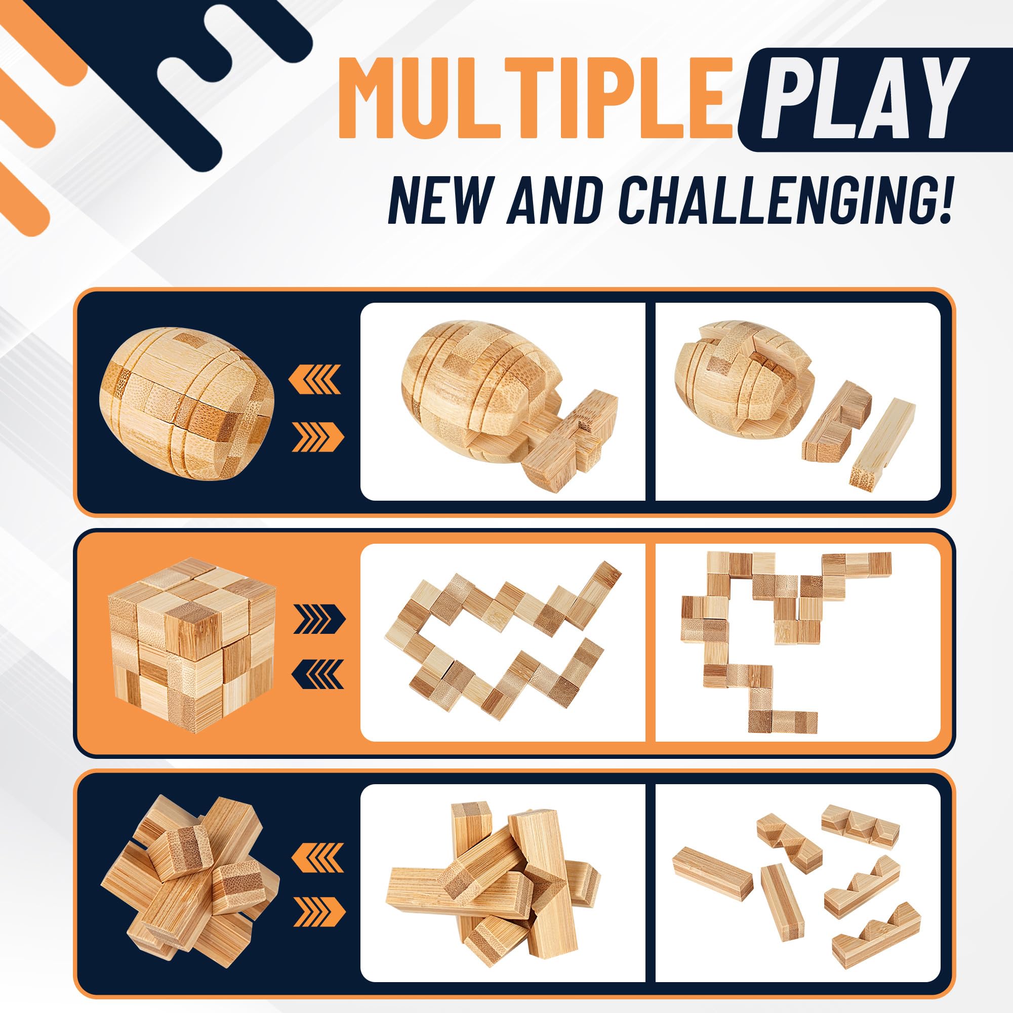 Wooden Puzzle Games VolksRose 12-Piece Wooden Brain Teaser Puzzles - 1. ...